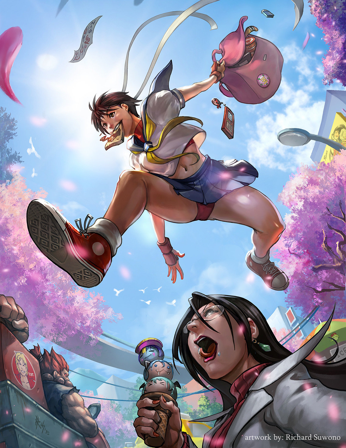 ArtStation - Capcom Fighting Tribute:Sakura is late for School