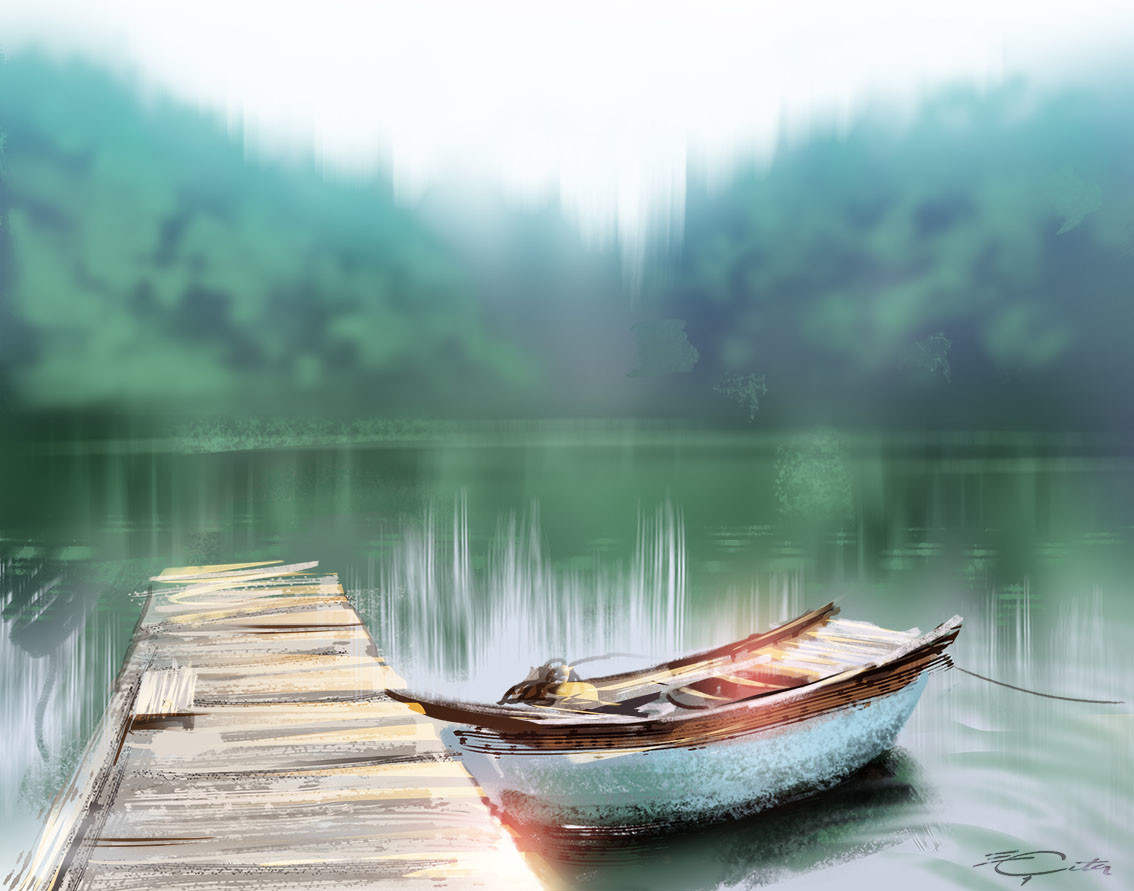 ArtStation - forest and boat