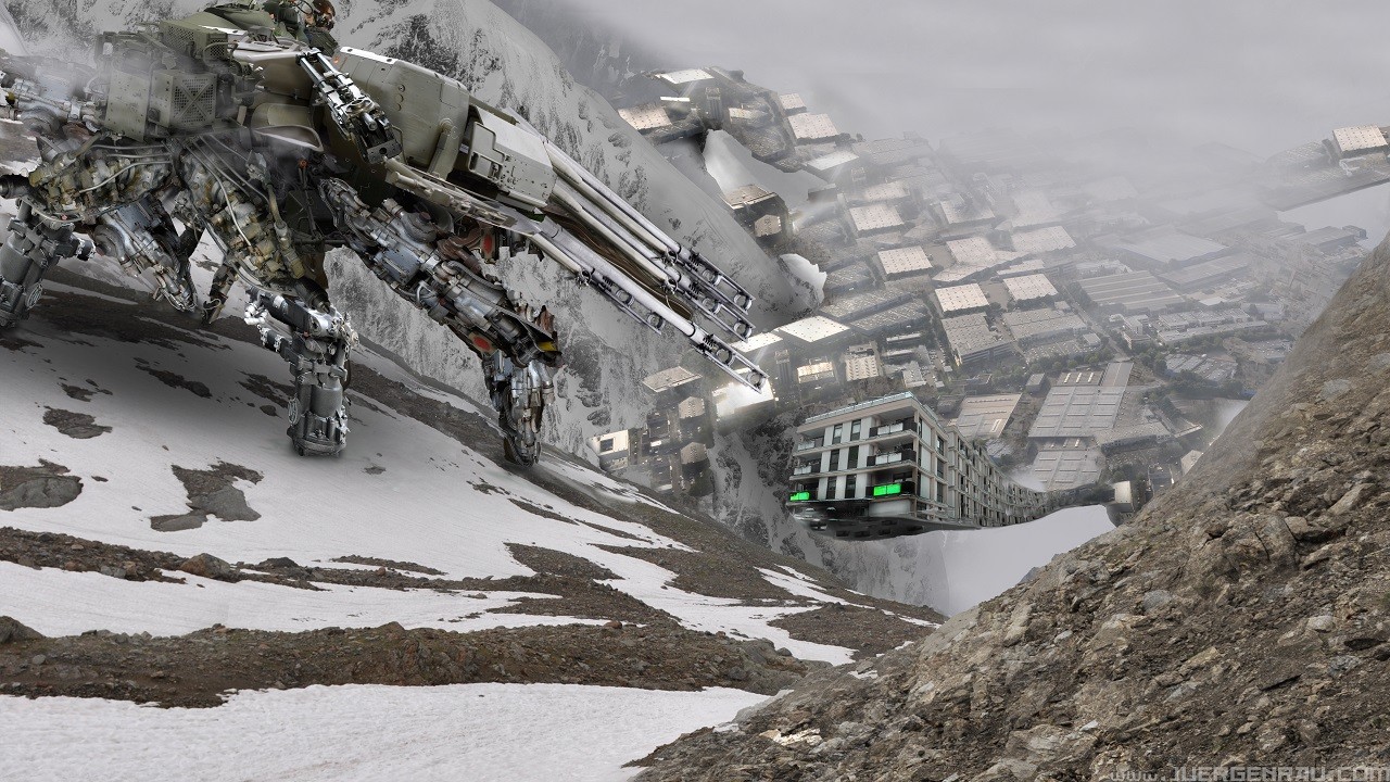 ArtStation - 0016.2014.10.01. Epic mechanical city meats mecha.