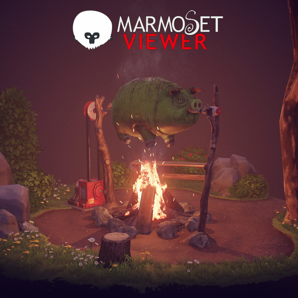 ArtStation - Green pig and campfire