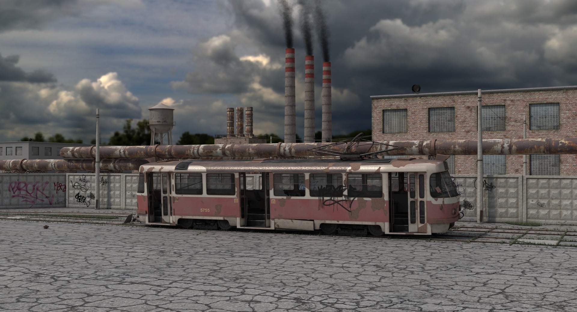 ArtStation - Old Abandoned Tram and Factory Scene