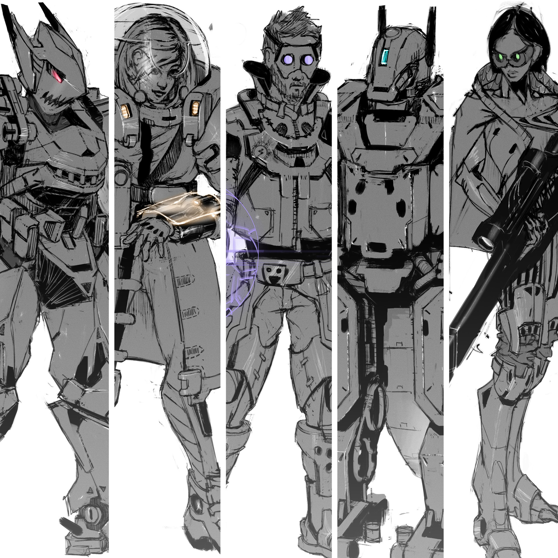 ArtStation - Sketchy concept art of 5 heroes