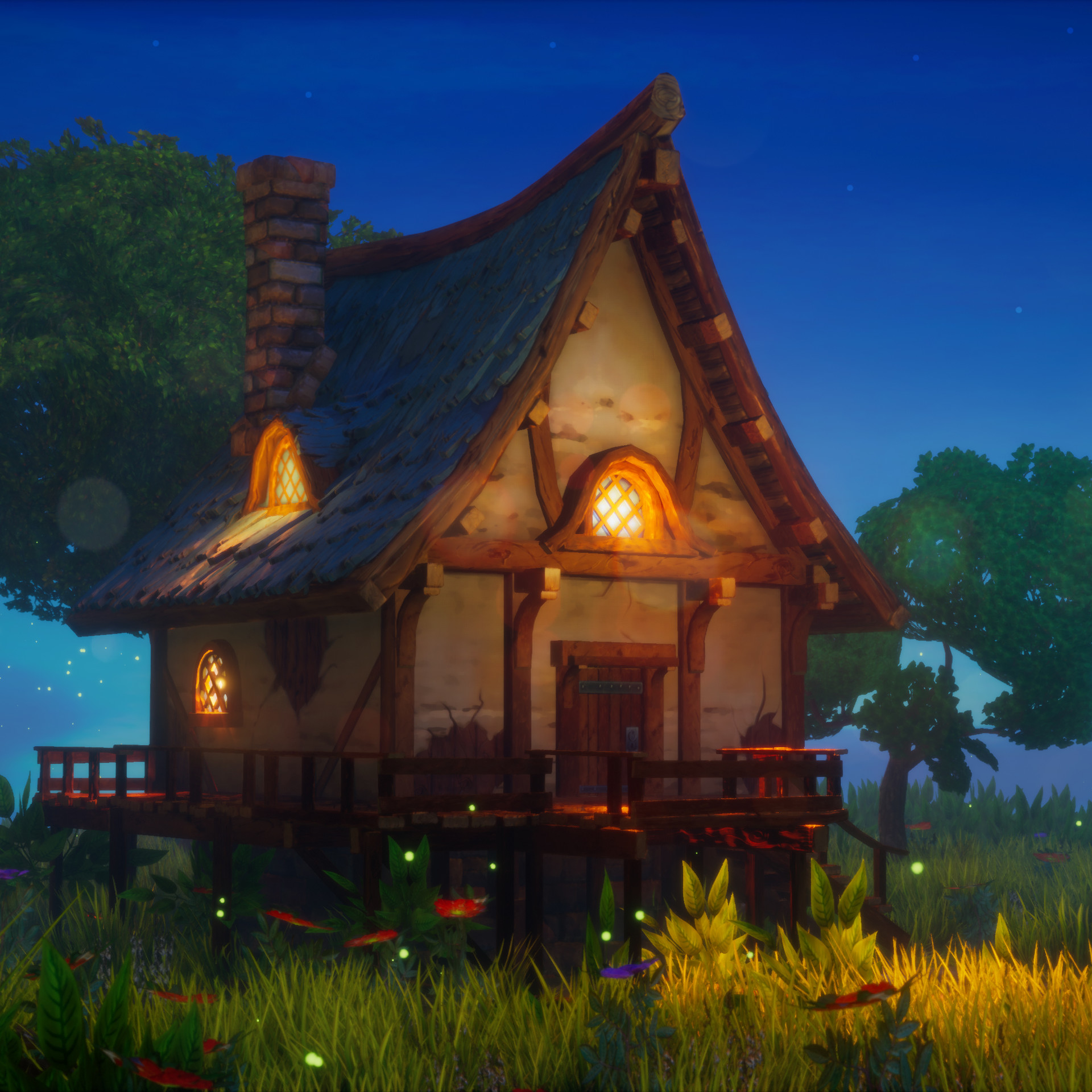 ArtStation - Unreal Engine 4 stylized environment rendering at night.