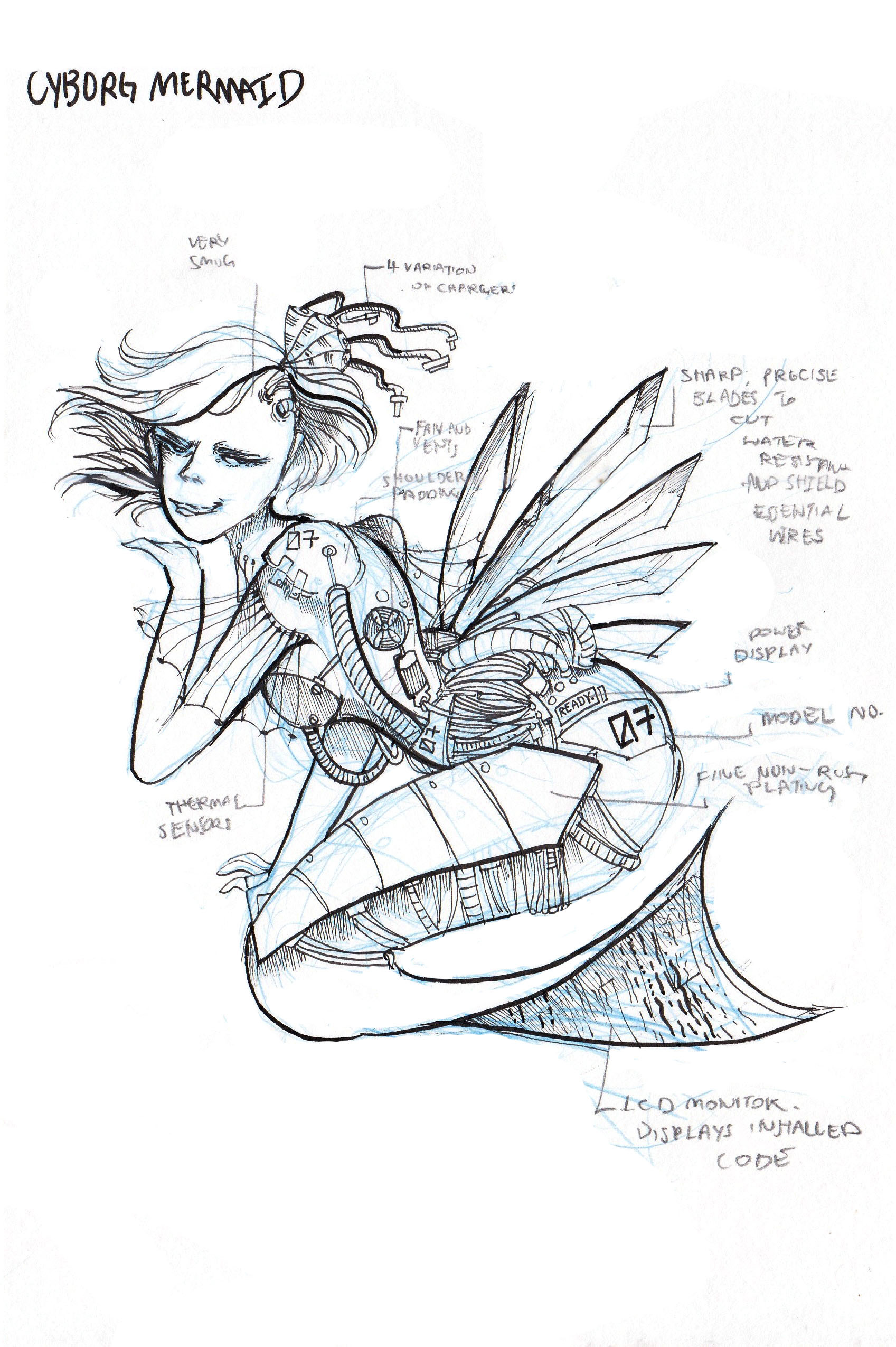 ArtStation - Cyborg Mermaid sketch