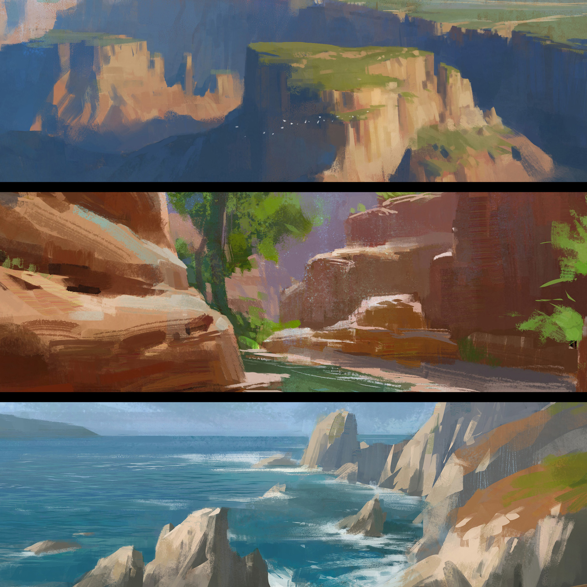 ArtStation - Three landscape Paintings and process share