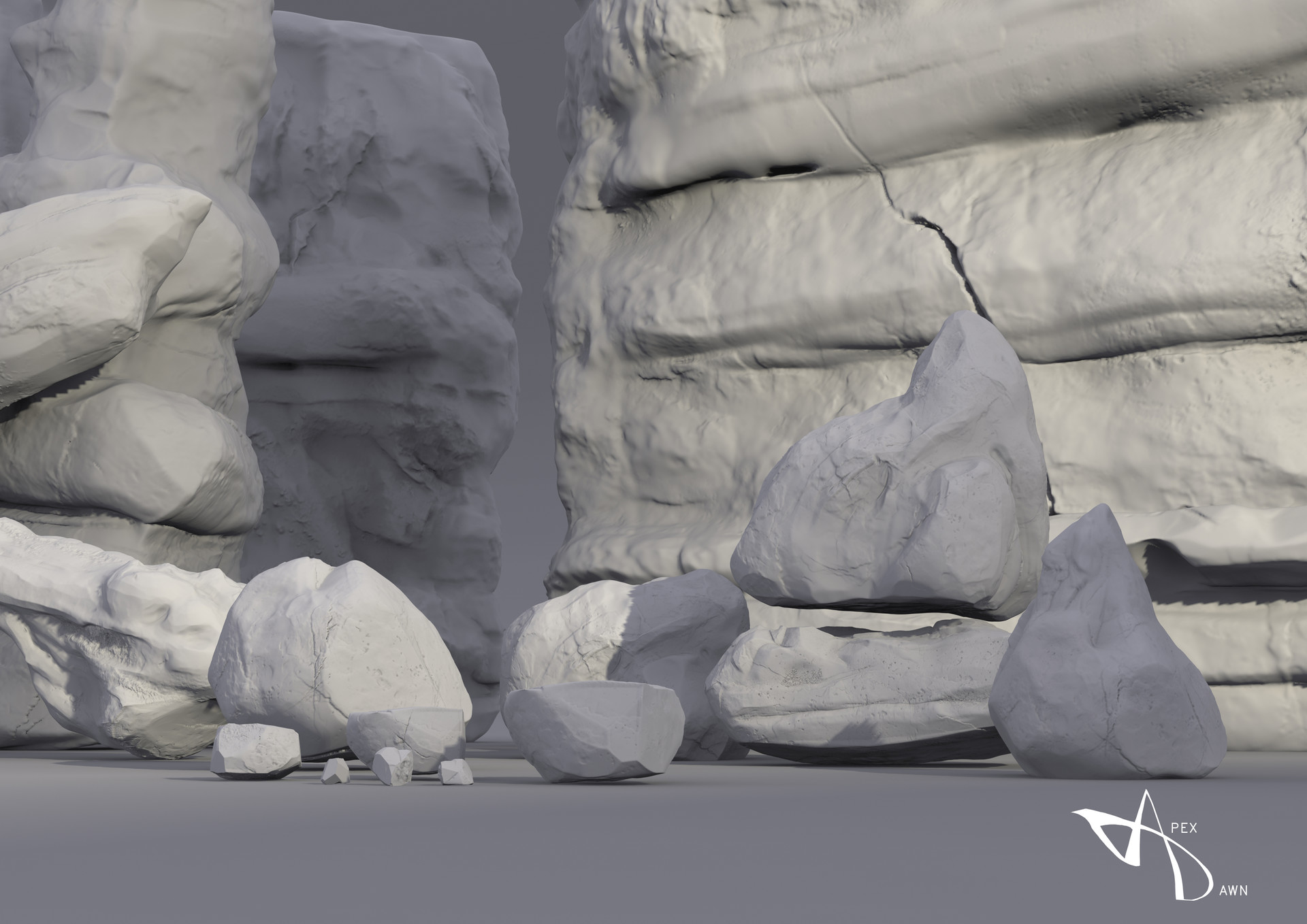 ArtStation - Student Game Project: Apex Dawn - Rock Library and 3D Vis dev