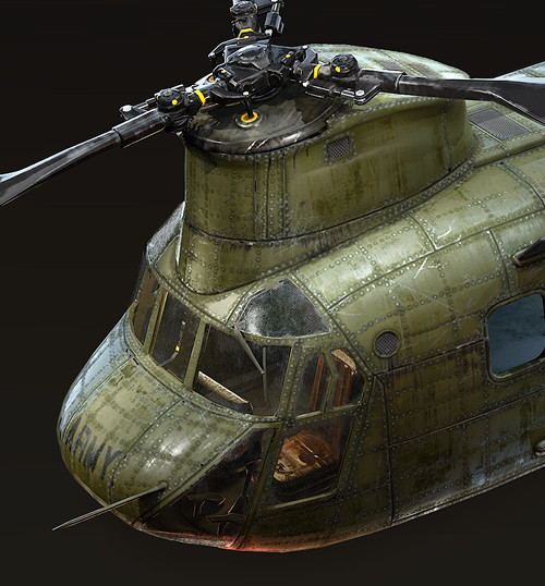 ArtStation - helicopter- old Chinook, 3D asset mobile game