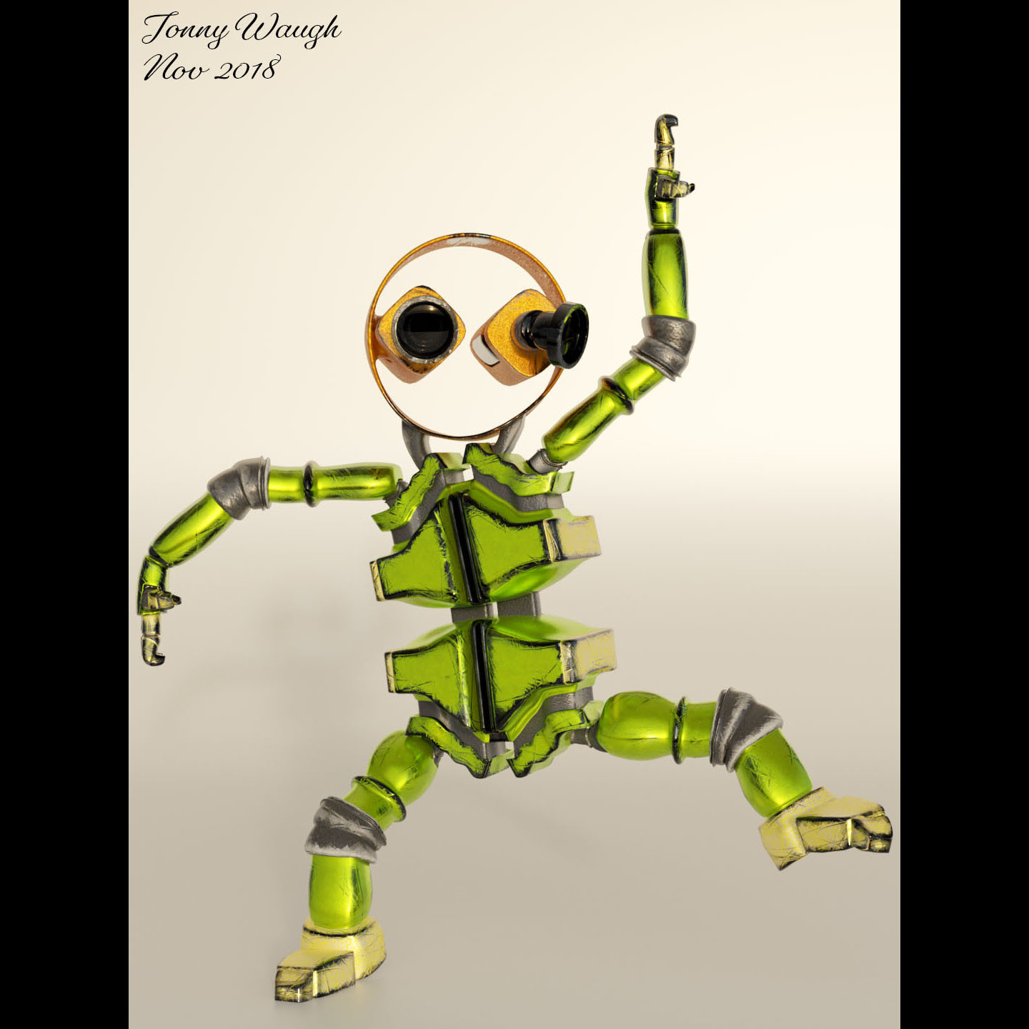 ArtStation - G.R.-APE : A green robot that just loves to dance.