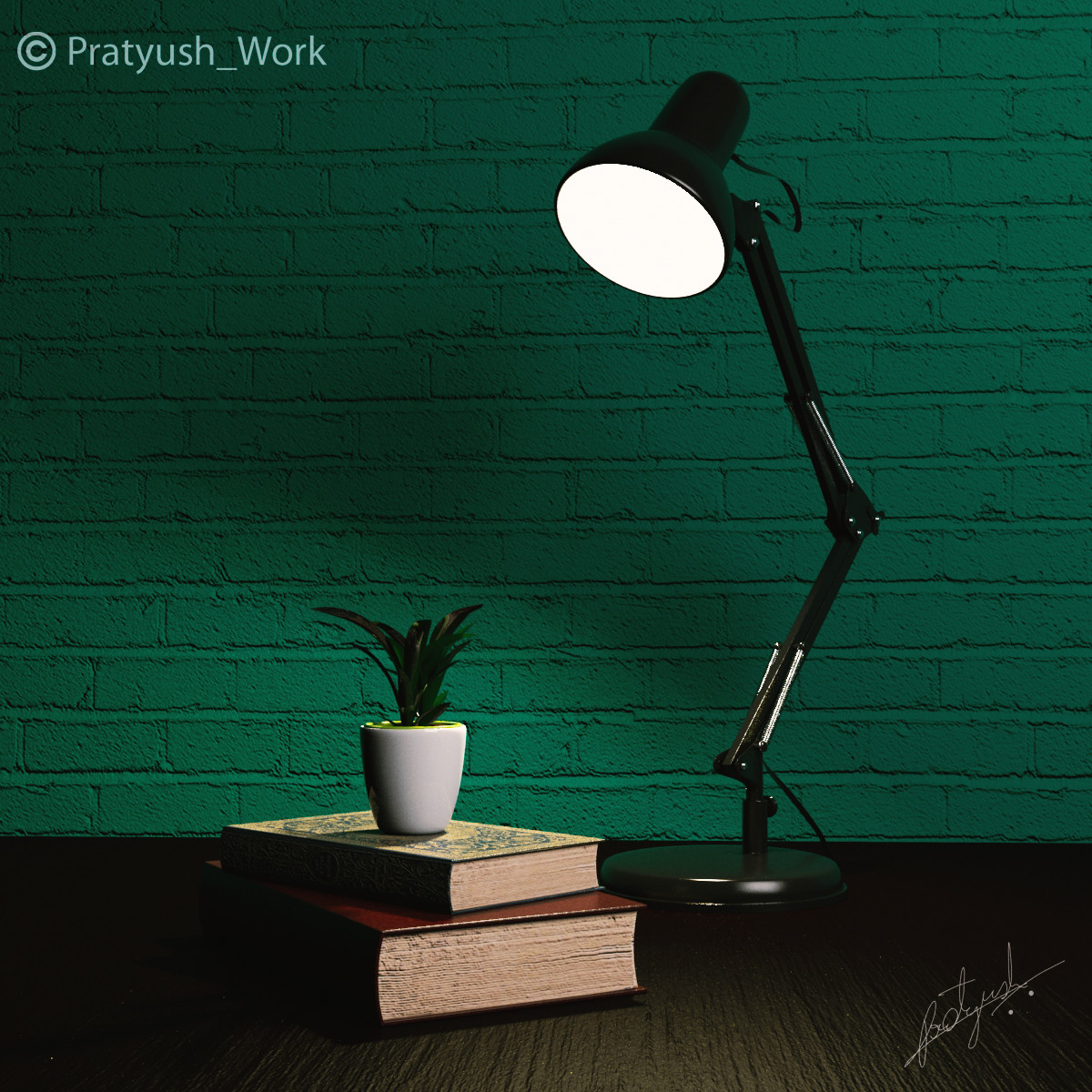 ArtStation - Study Lamp, Books and some Greens