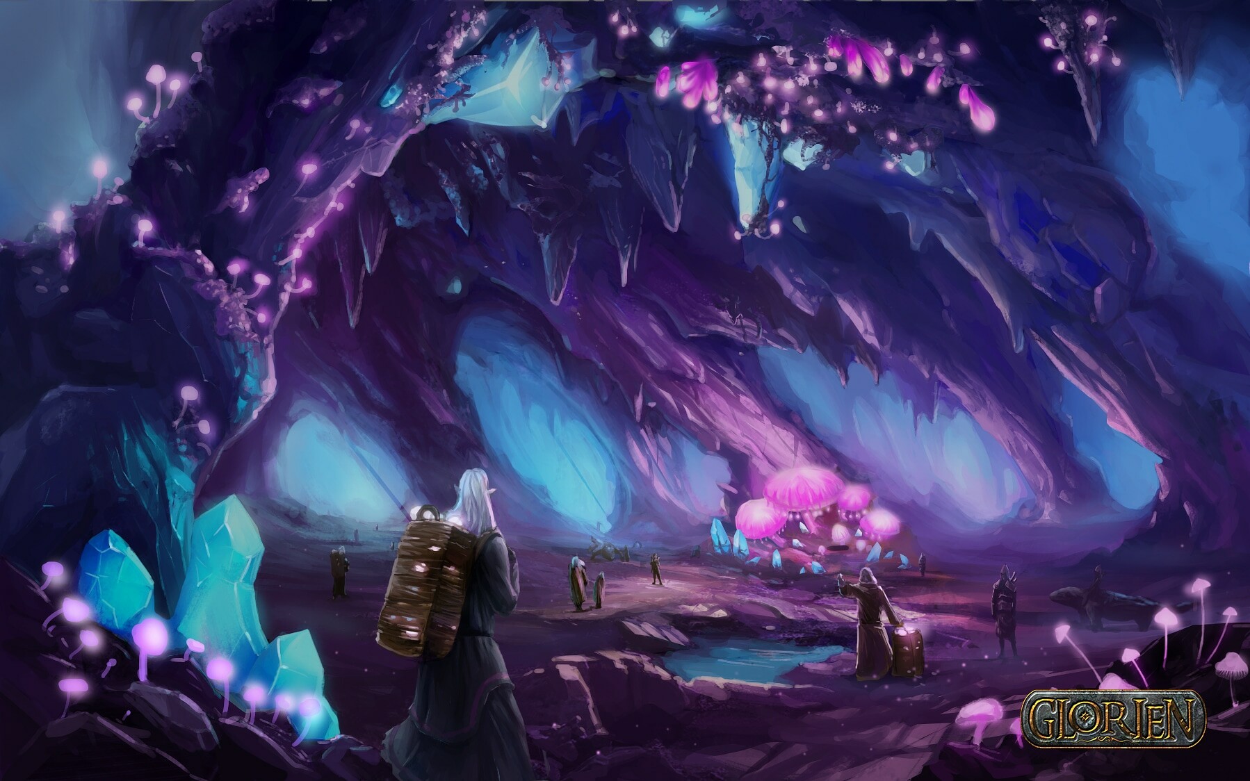 ArtStation - Drow elves in a cave picking mushrooms.