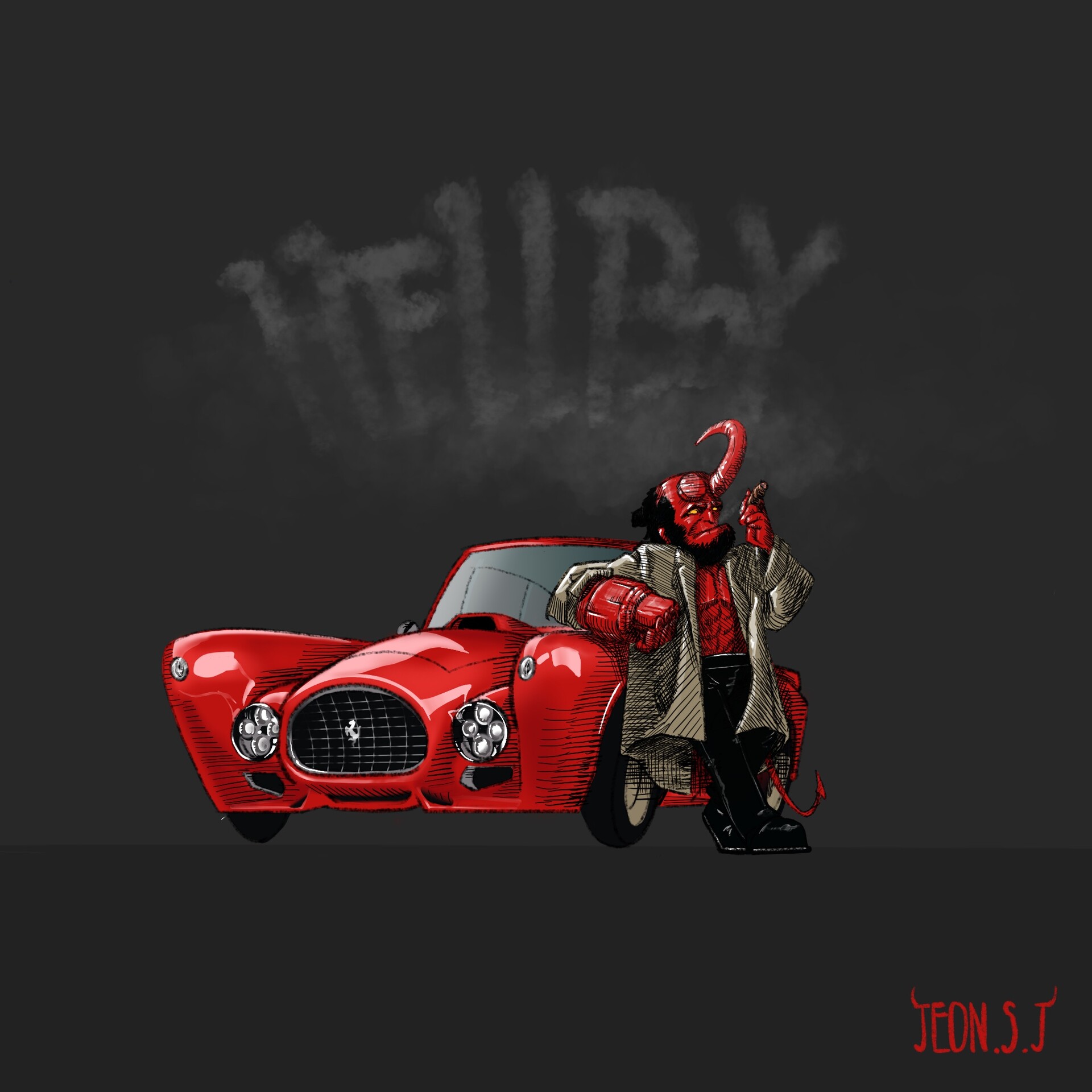 ArtStation - [artwork] Hellboy X 1952 ferrari 340 mexico berlinetta