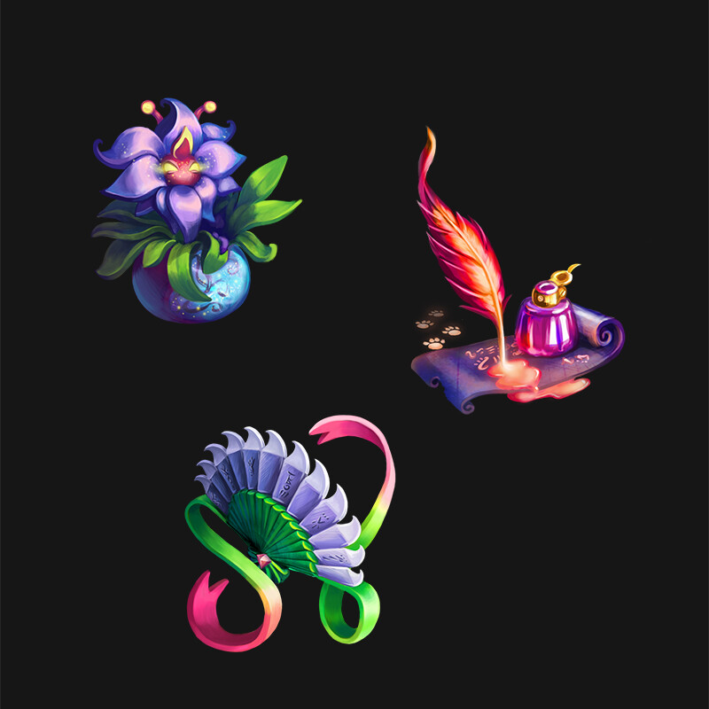 ArtStation - Magical flower, fan and feather icons