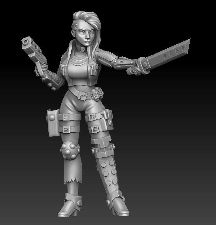 ArtStation - Cyberpunk girl 3d tabletop miniature