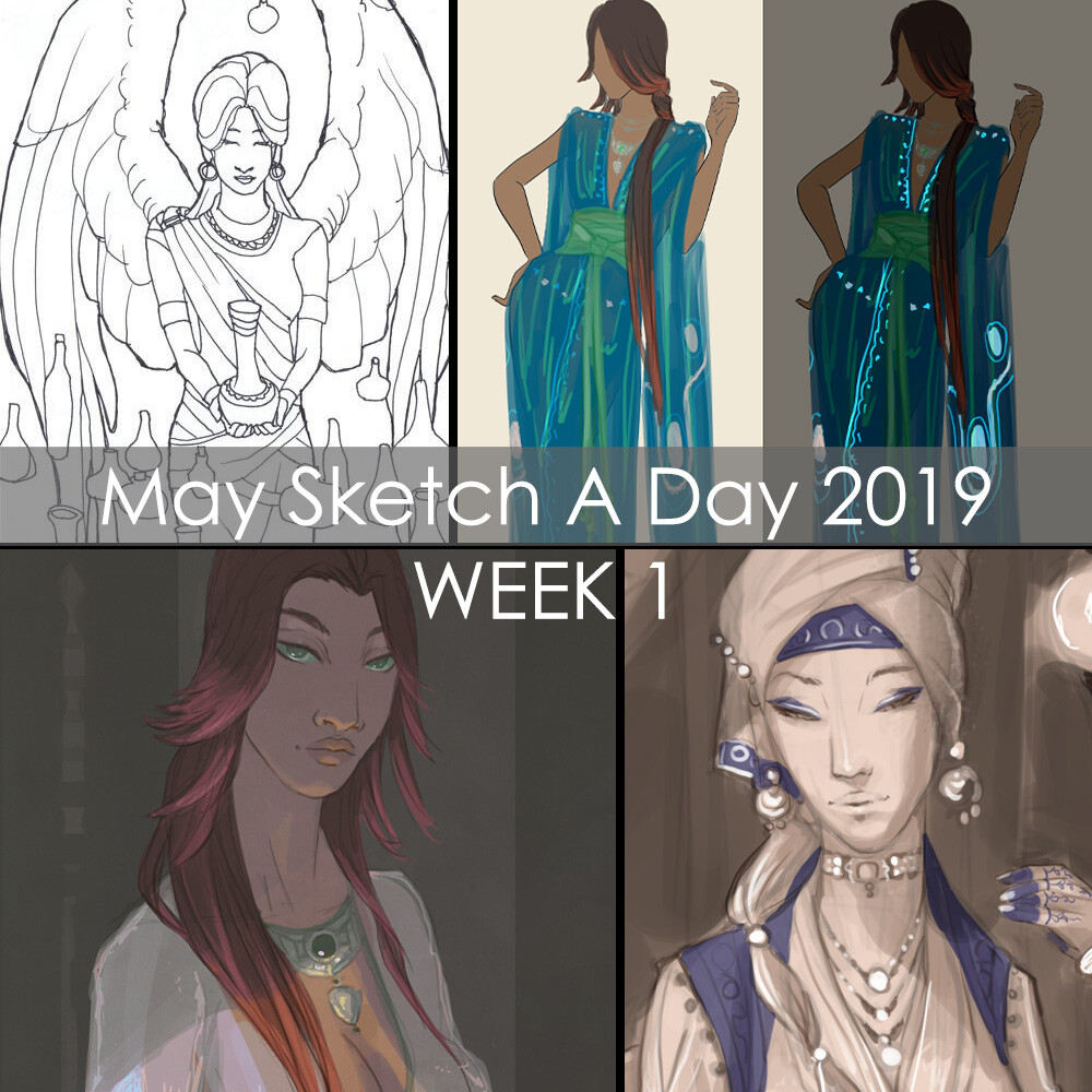 ArtStation - May Sketch A Day Week 1 - Silk, Moths, and Angels