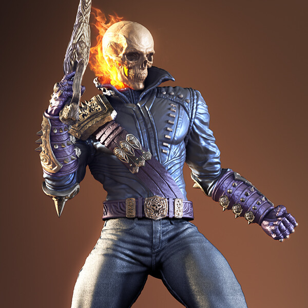 Taregh Saber - Ghost Rider Statue Colored - Zbrush sculpture