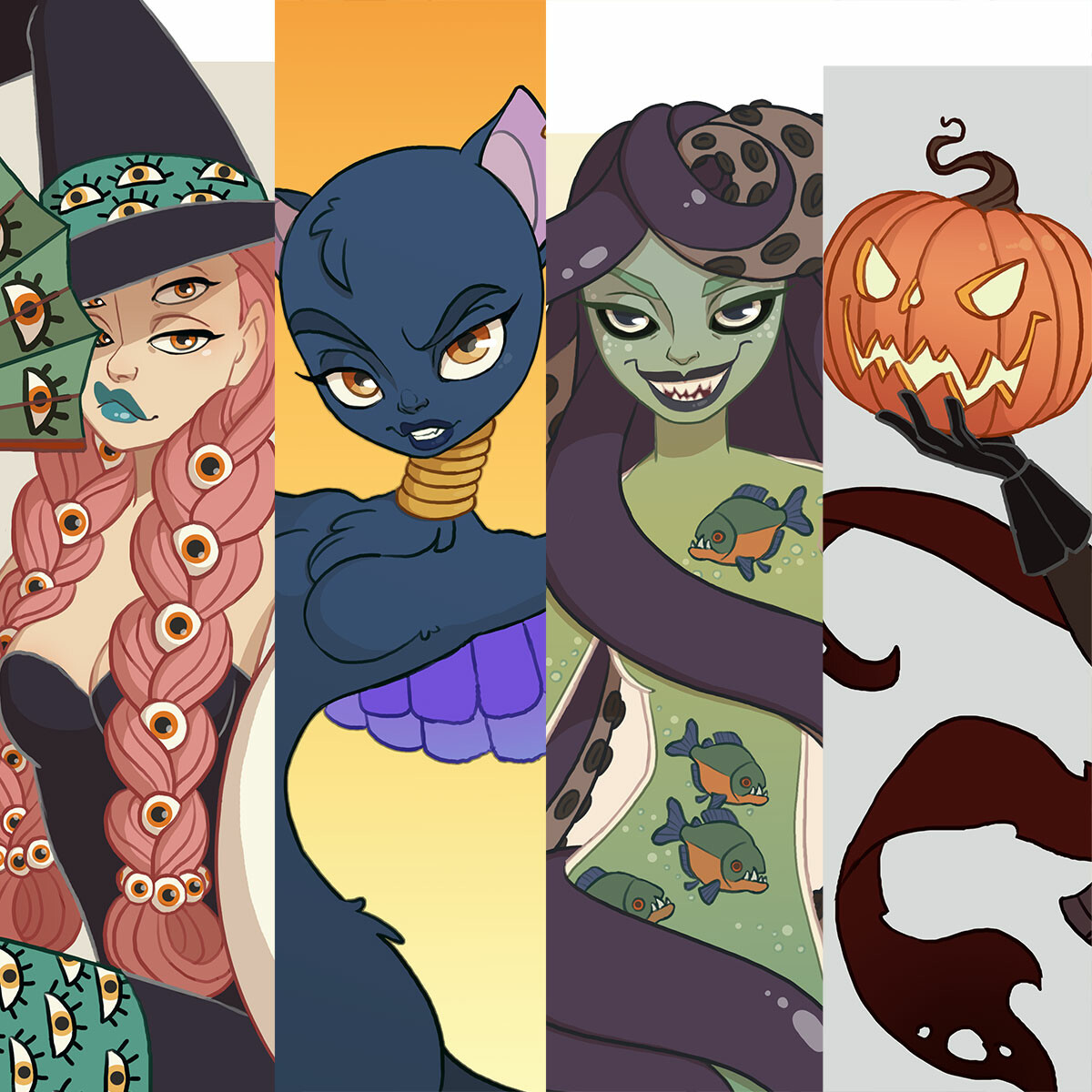 Jessica Madorran - Drawlloween 2019 - Characters - 02 03 04 05