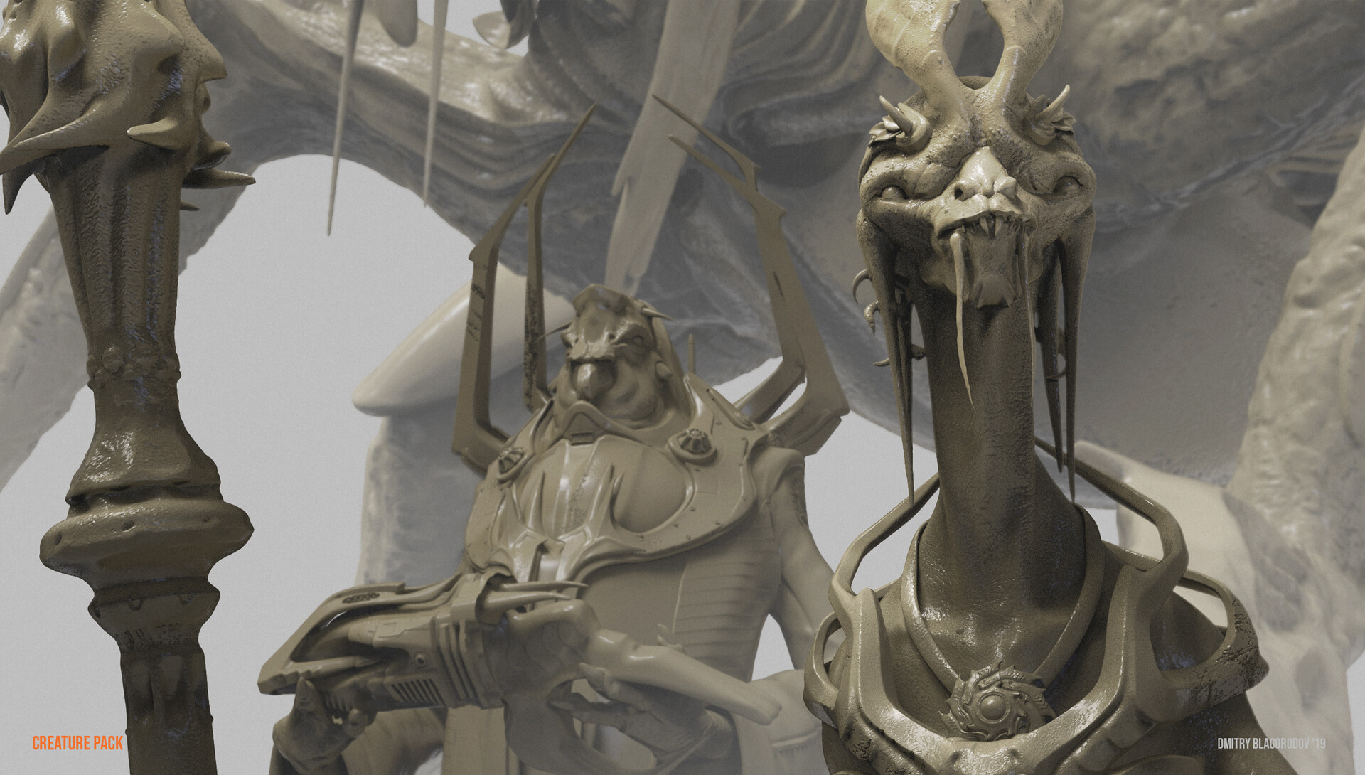 ArtStation - Creature Pack. Clay render