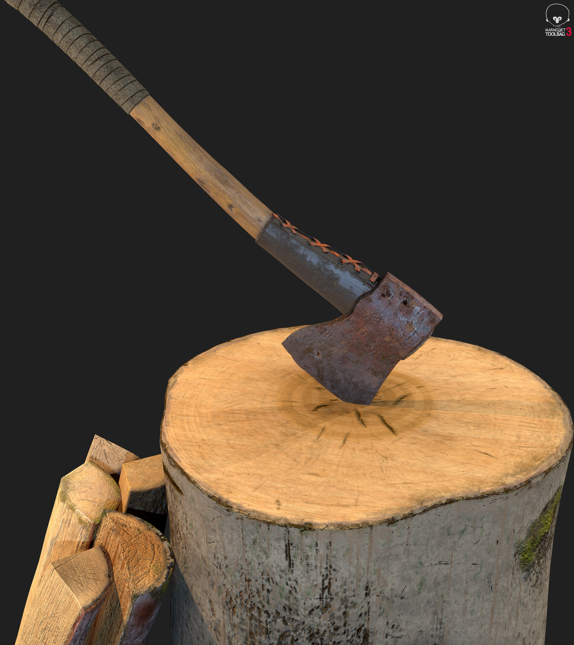 ArtStation - Old Rusty Ax| Moss Wood Logs