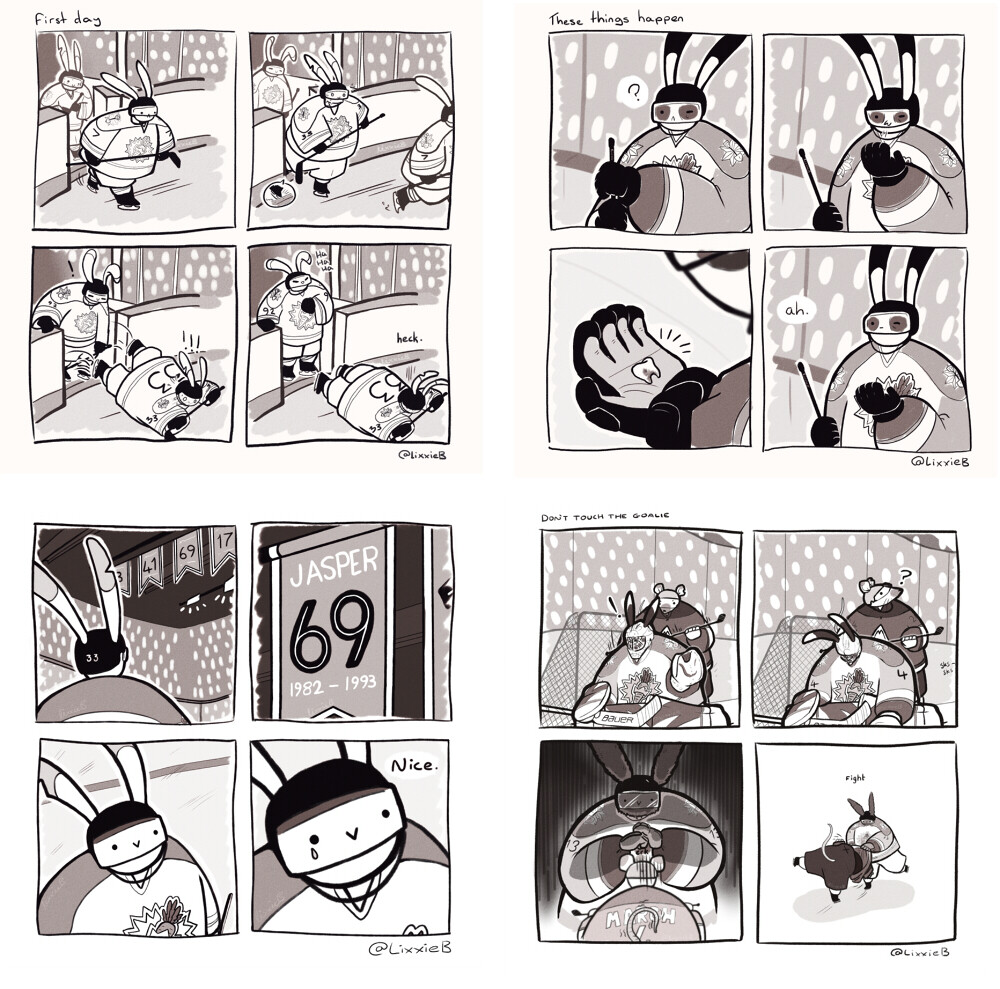 ArtStation - Hockey Bunnies - 4 panel comic series