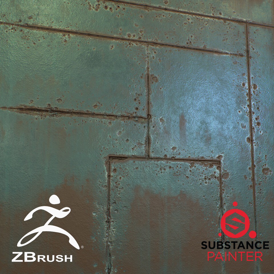 ArtStation - Eroded Metal Plate tiling material