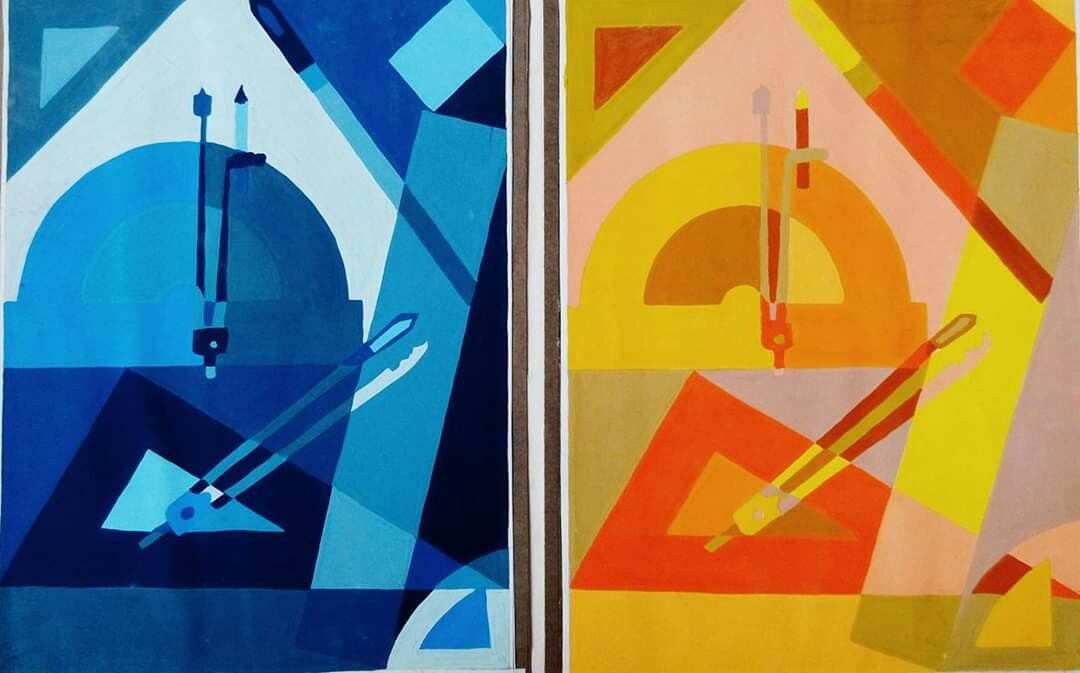 ArtStation - 2D design, Geometrical instruments. Cool & Warm color scheme