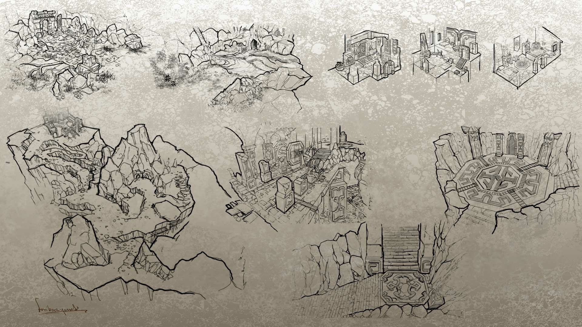 ArtStation - environment Design (Line work )