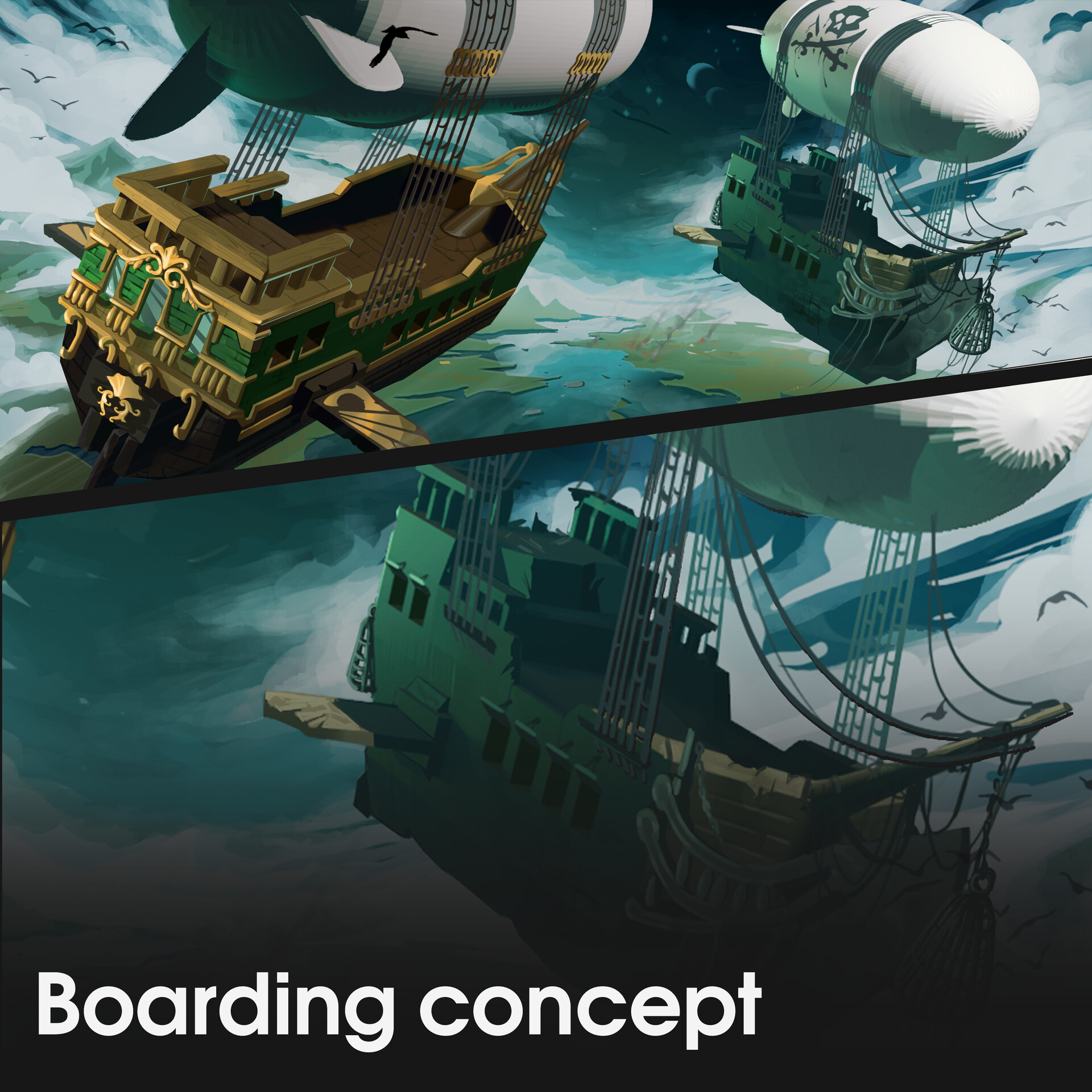 ArtStation - "Boarding" - Flying ship battle illustration and concept