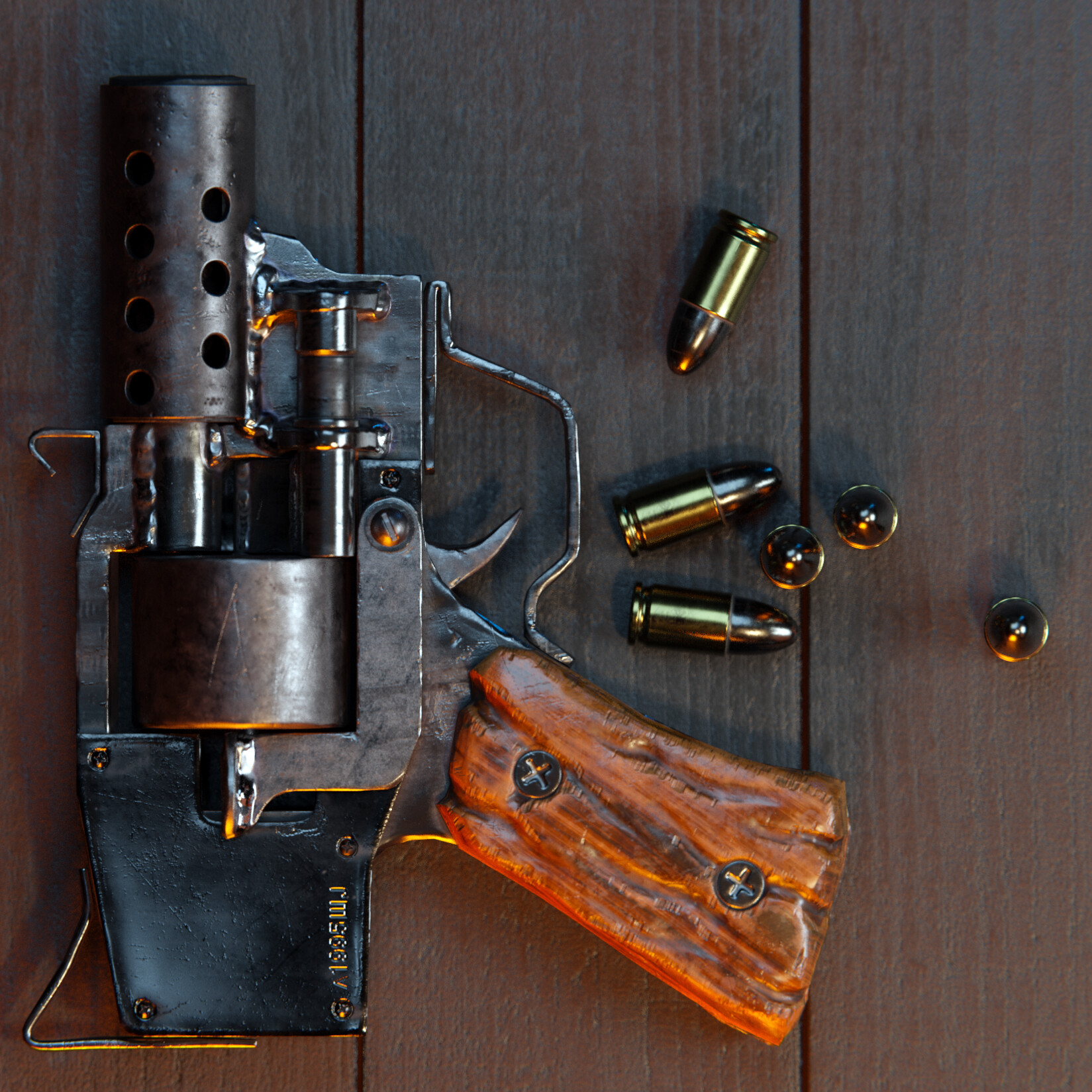 ArtStation - Post apocalyptic homemade revolver