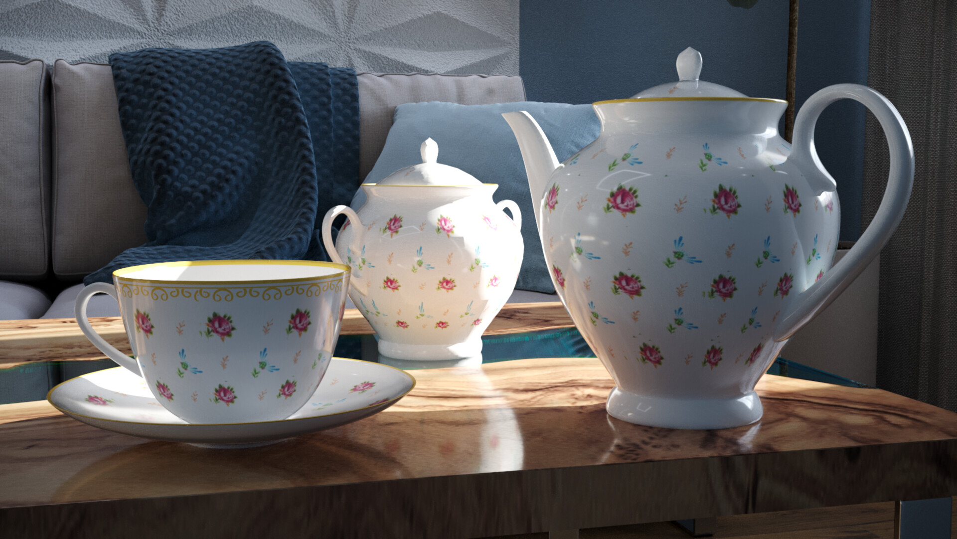 ArtStation - Tea set, flowers pattern