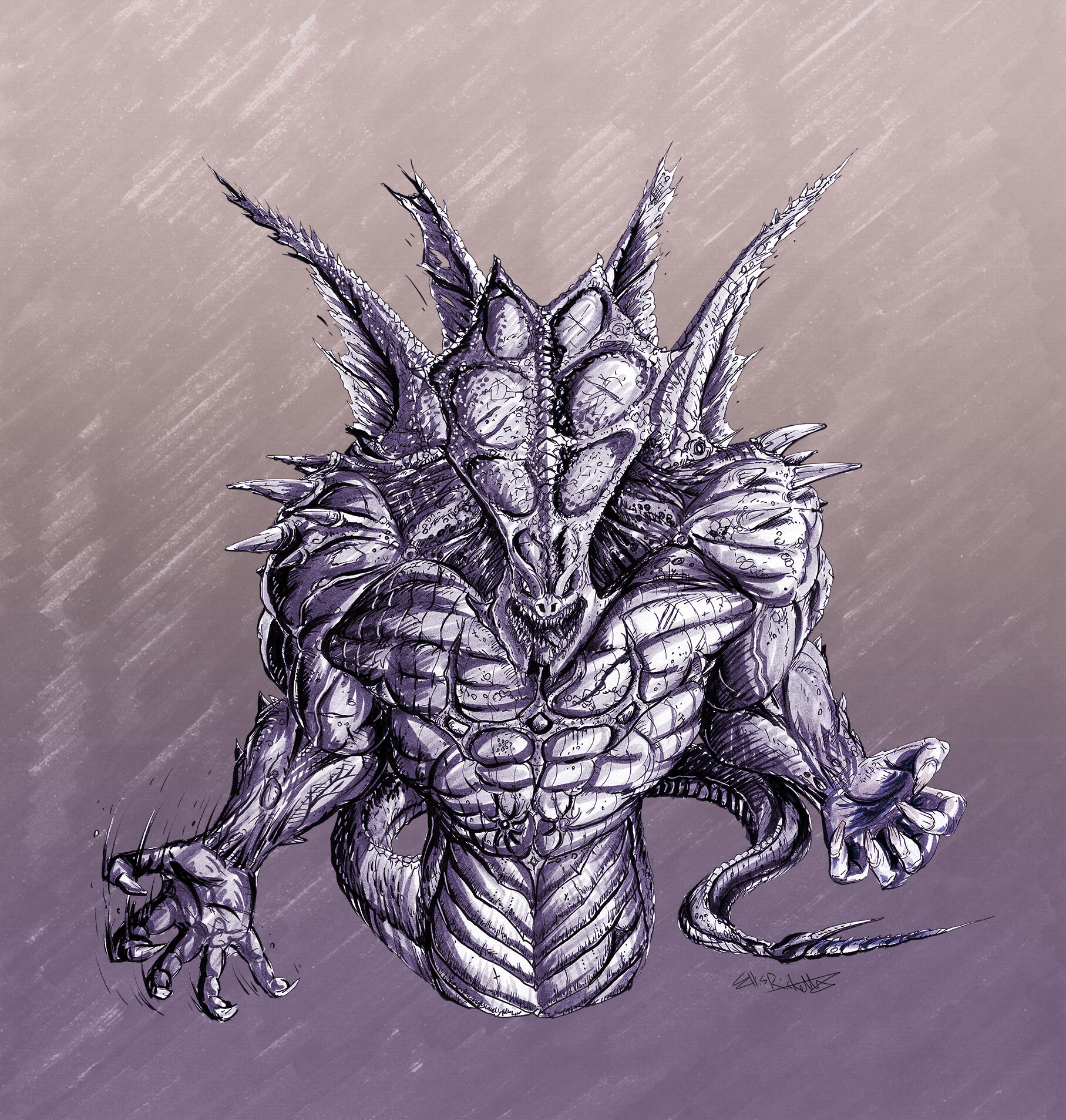 ArtStation - Monster Illustration with Microns and Brush Pens