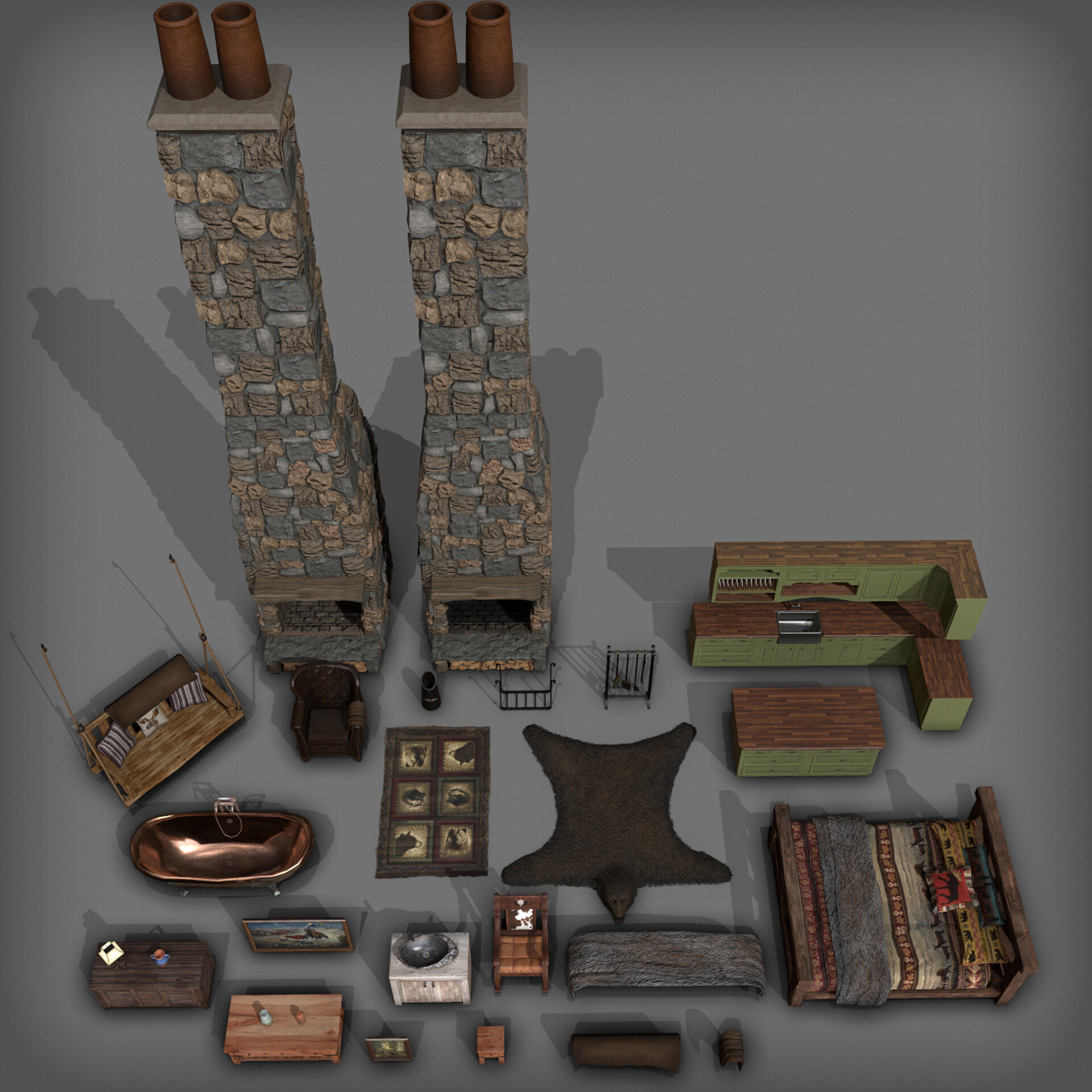 ArtStation - Rustic Furniture 3D Assets