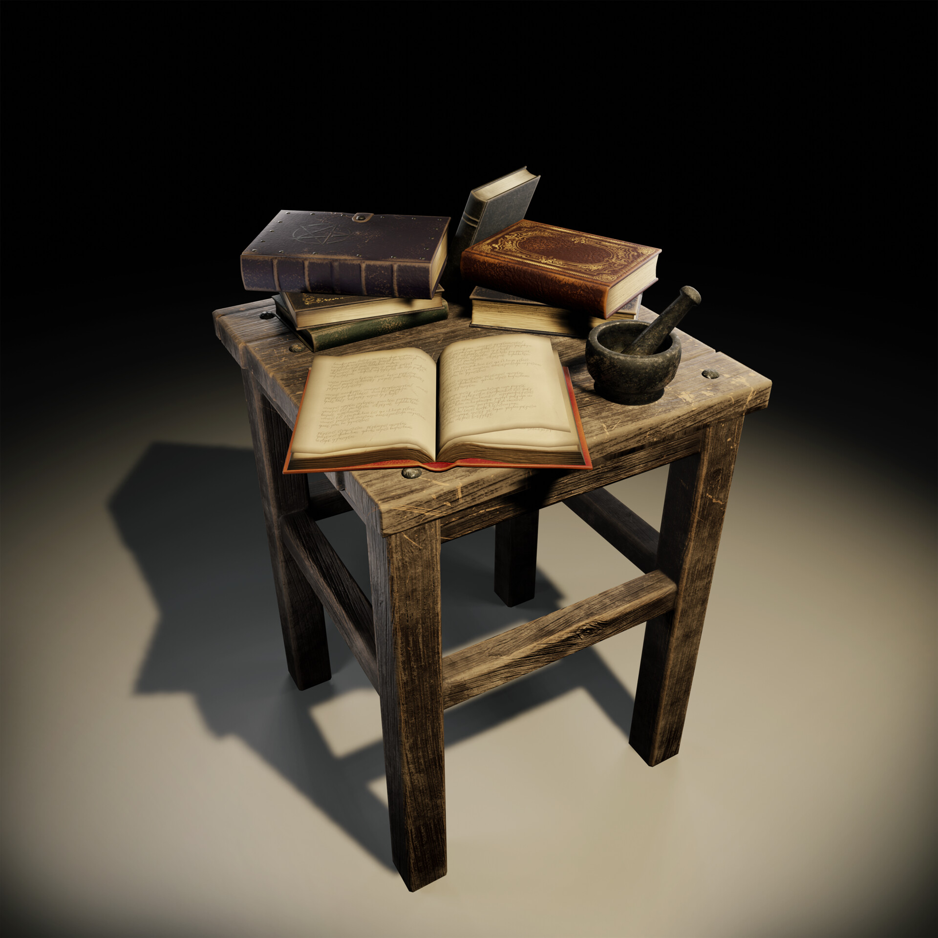 ArtStation - Alchemy Books and Mortar on a Table