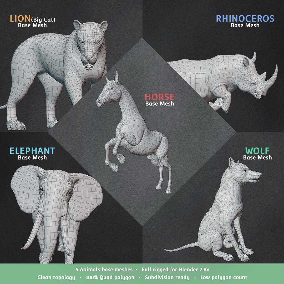 ArtStation - Base Meshes Animal Starter Kit 1 + Rig