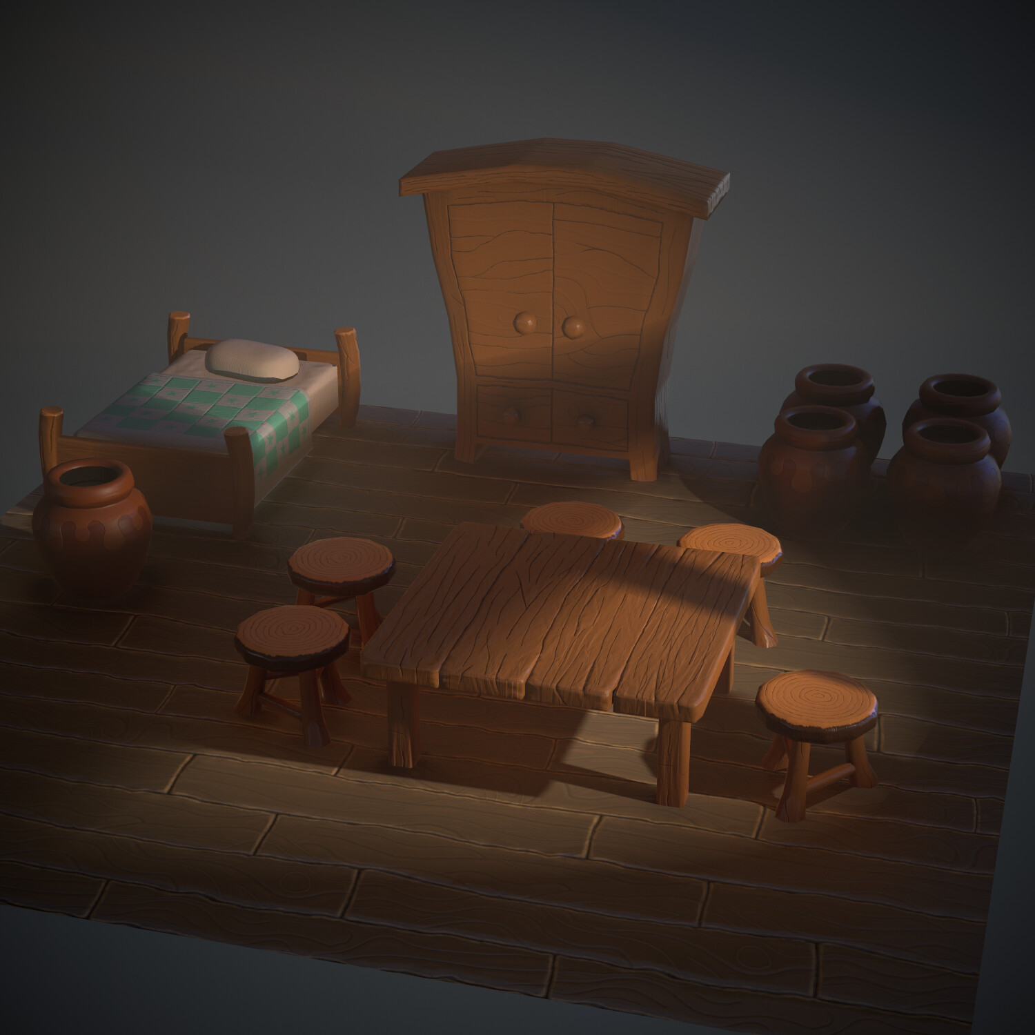 ArtStation - Stylized Wooden Furniture Set