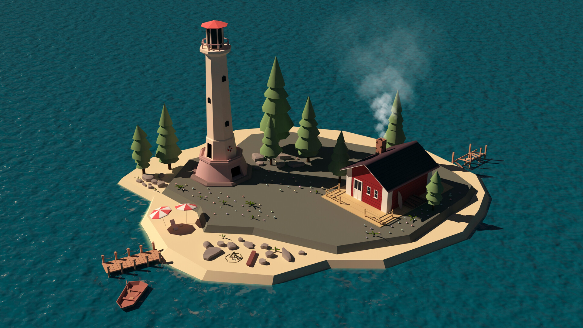 ArtStation - Low poly lighthouse. Little Island.