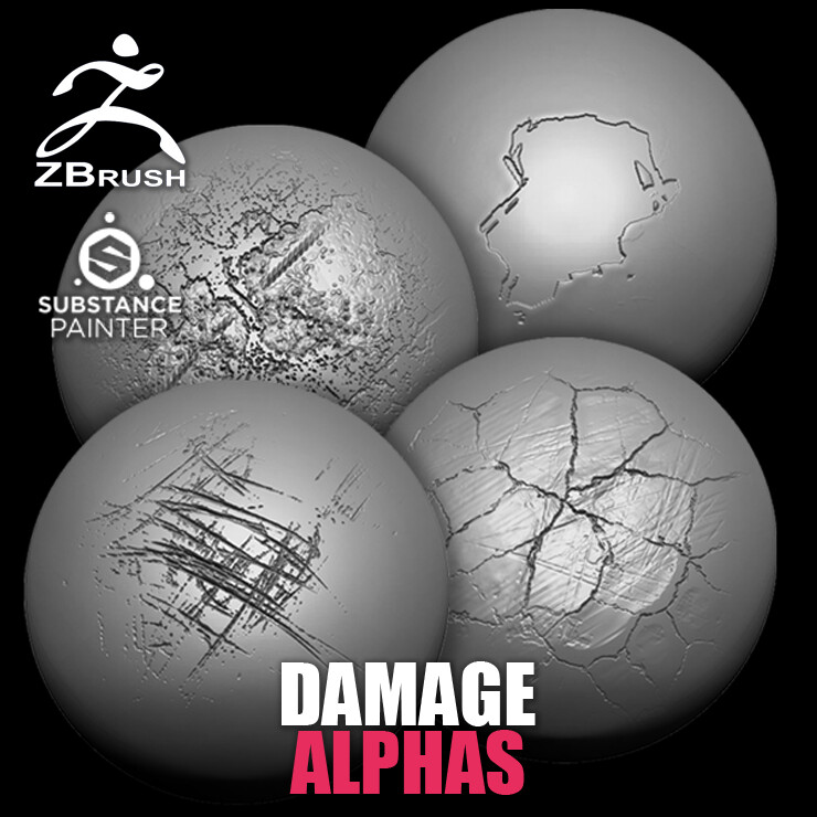 ArtStation - Damage Alphas Vol.2 (ZBrush, Substance, 2K, PSD)