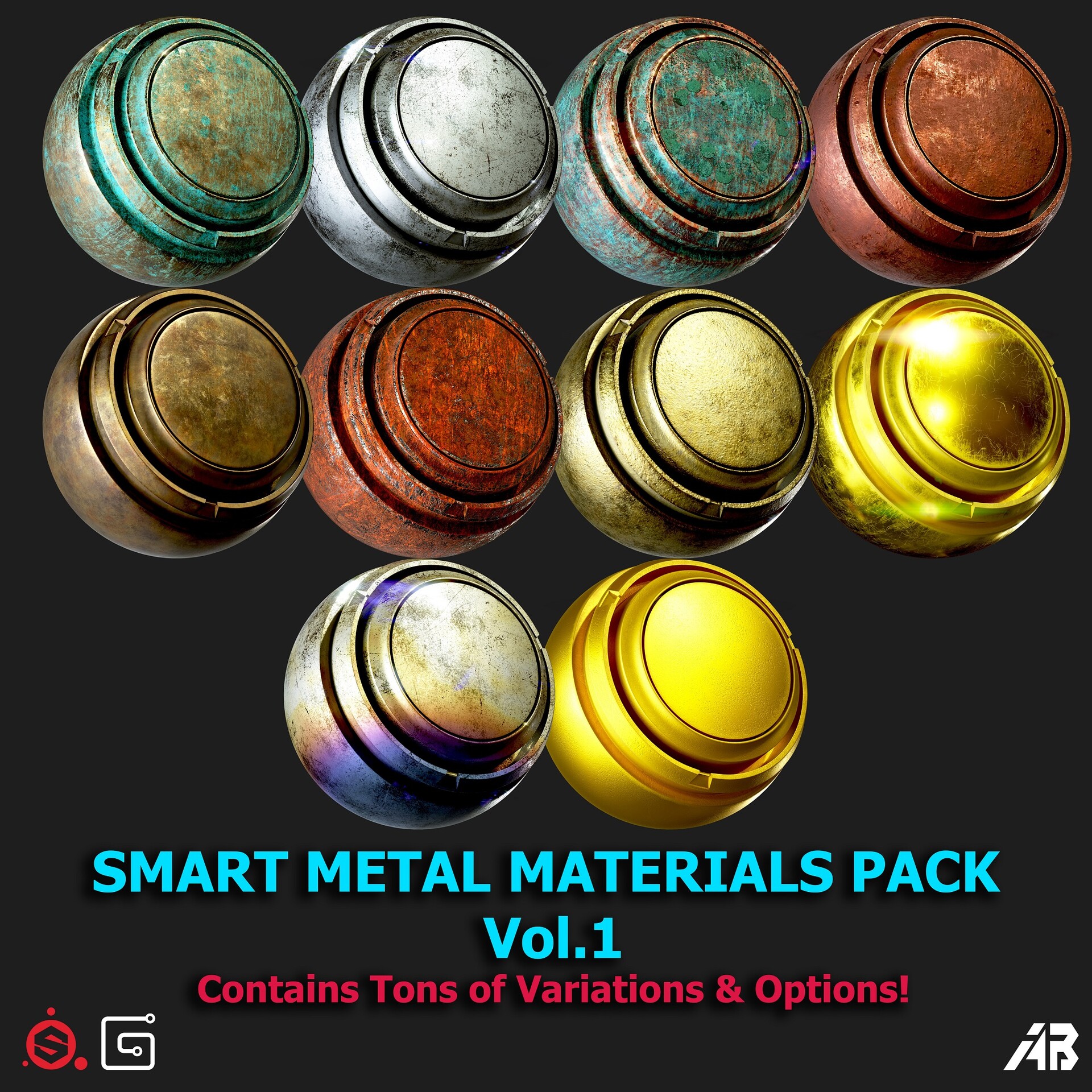 ArtStation - Smart Metal Materials Pack Vol.1 - Gifted Walnut SmartMaterial