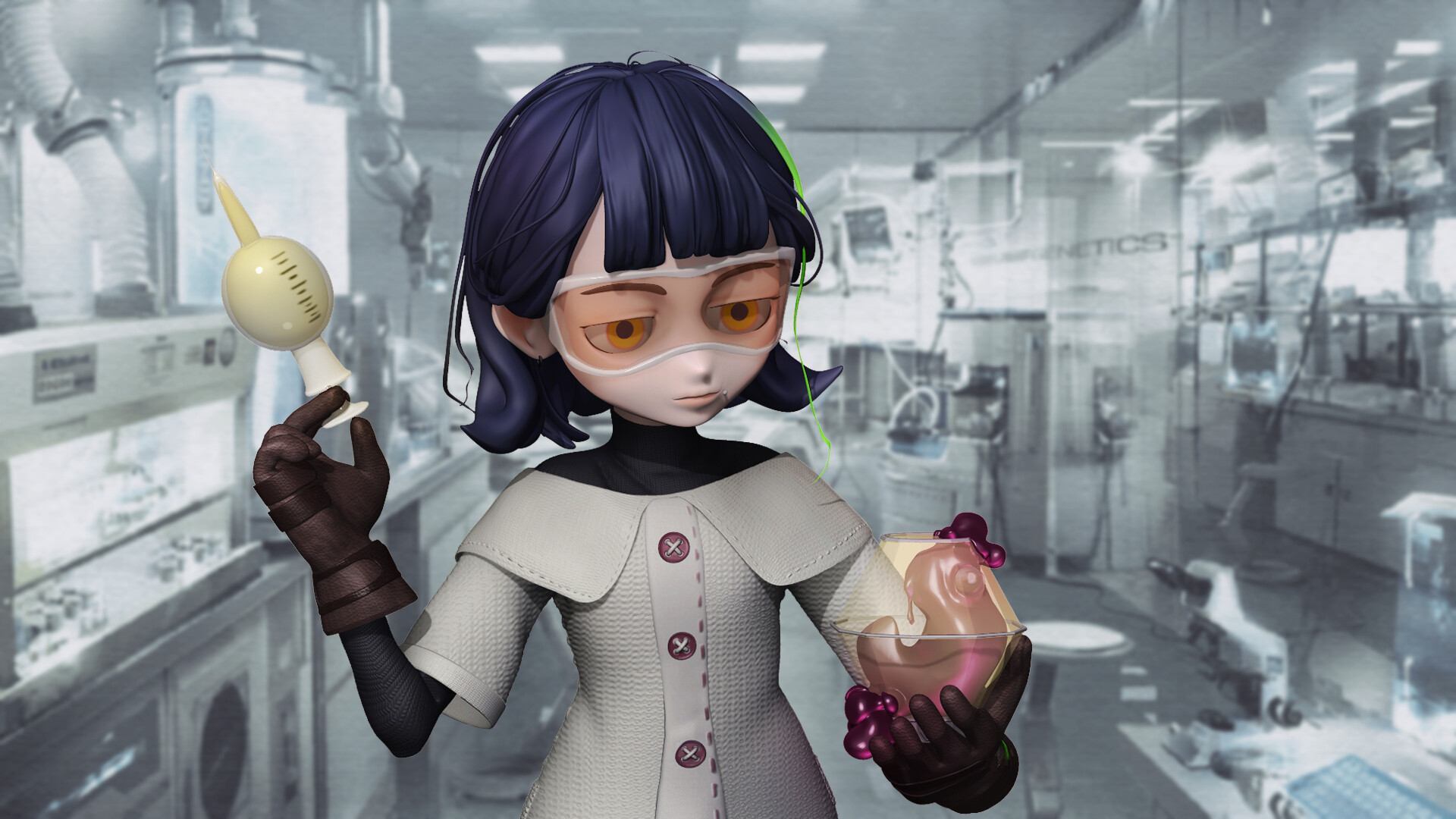 ArtStation - Blue Scientist with cute creature