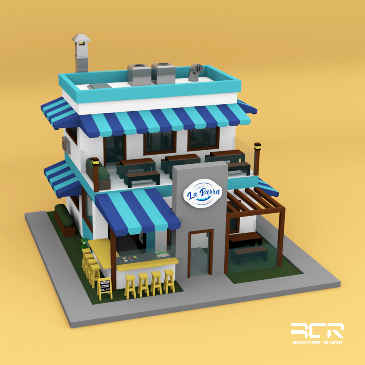 ArtStation - 3D Isometric Low Poly - Restaurant La Barra Cevichería