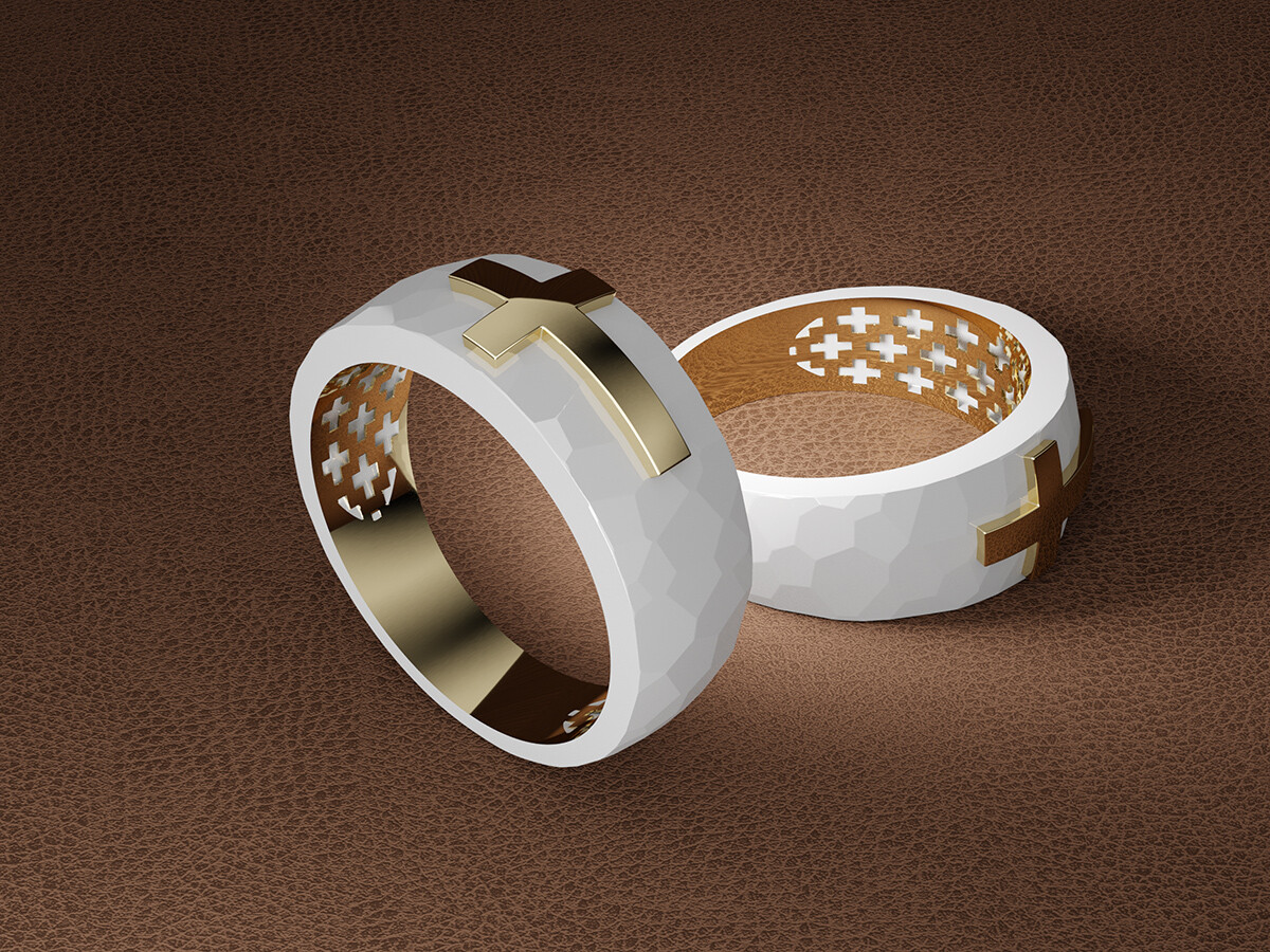 ArtStation - Cross Ring - Ceramic and Gold. Custom Jewelry Design.