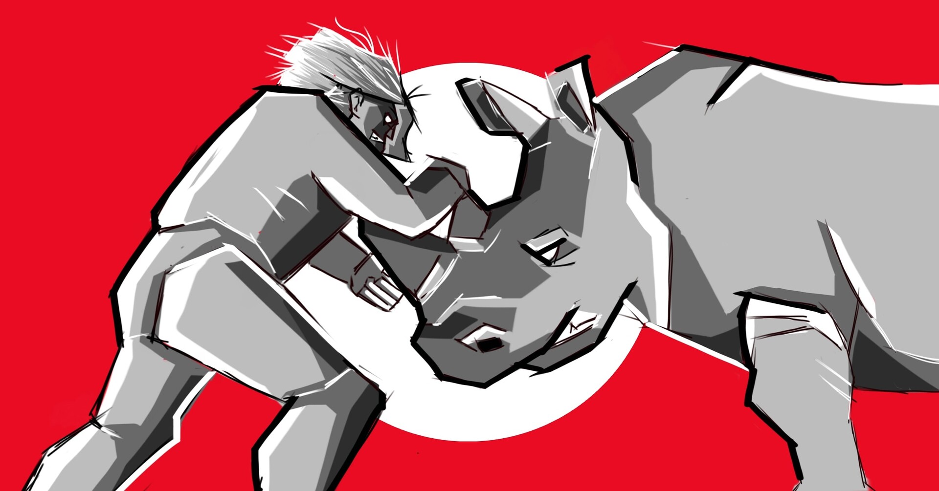 ArtStation - Fight scene: 👨 🦏