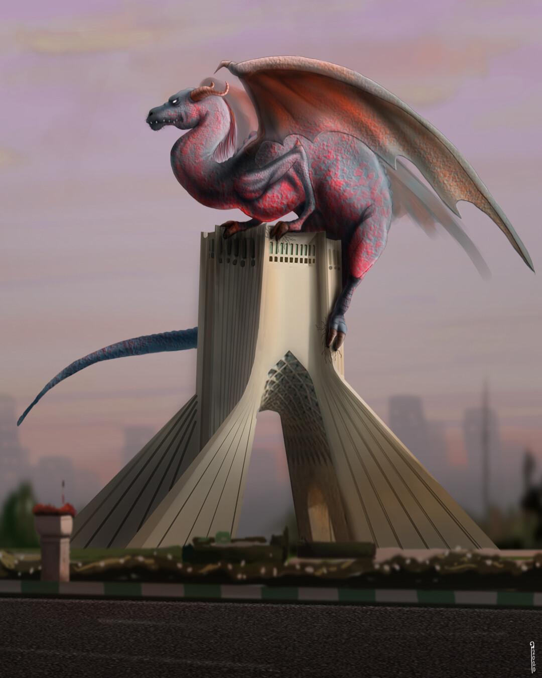ArtStation - dragon on the azadi tower
