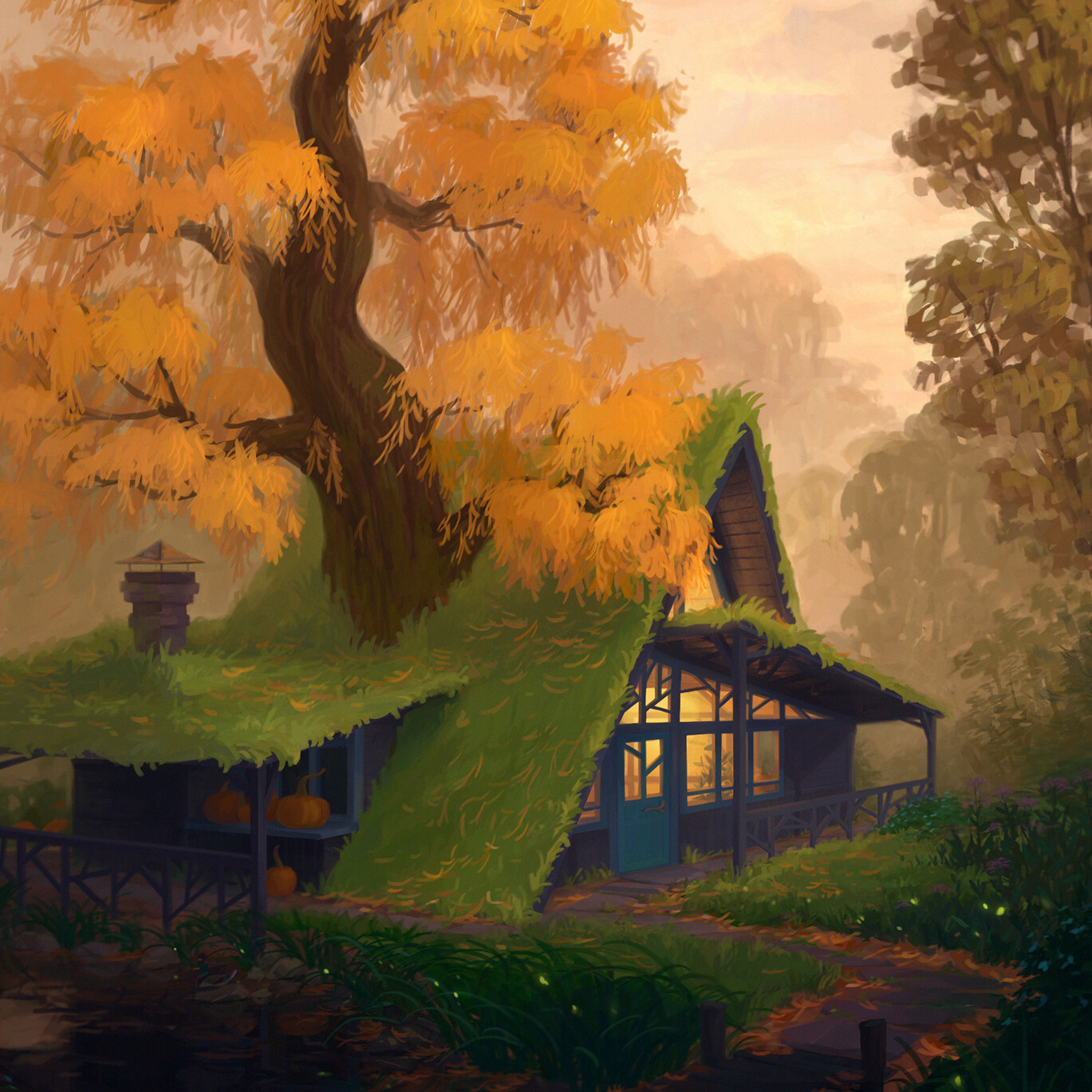 ArtStation - House with an Autumn Tree.