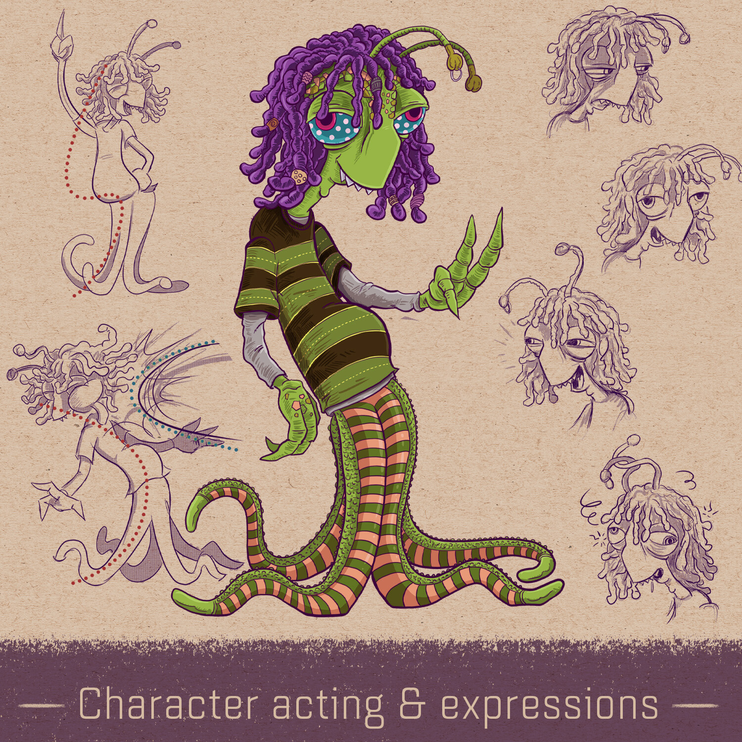 ArtStation - Alien character: sketching, acting & model sheet