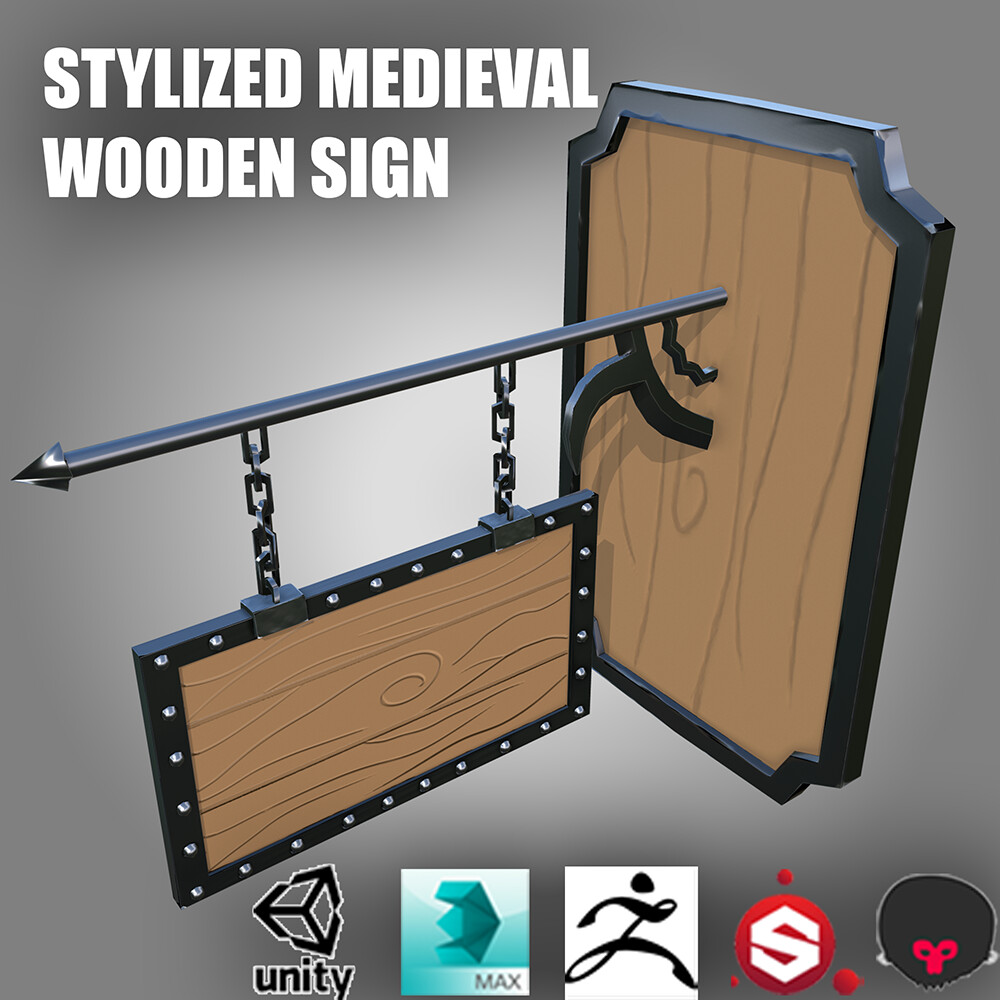 ArtStation - STYLIZED MEDIEVAL WOODEN SIGN
