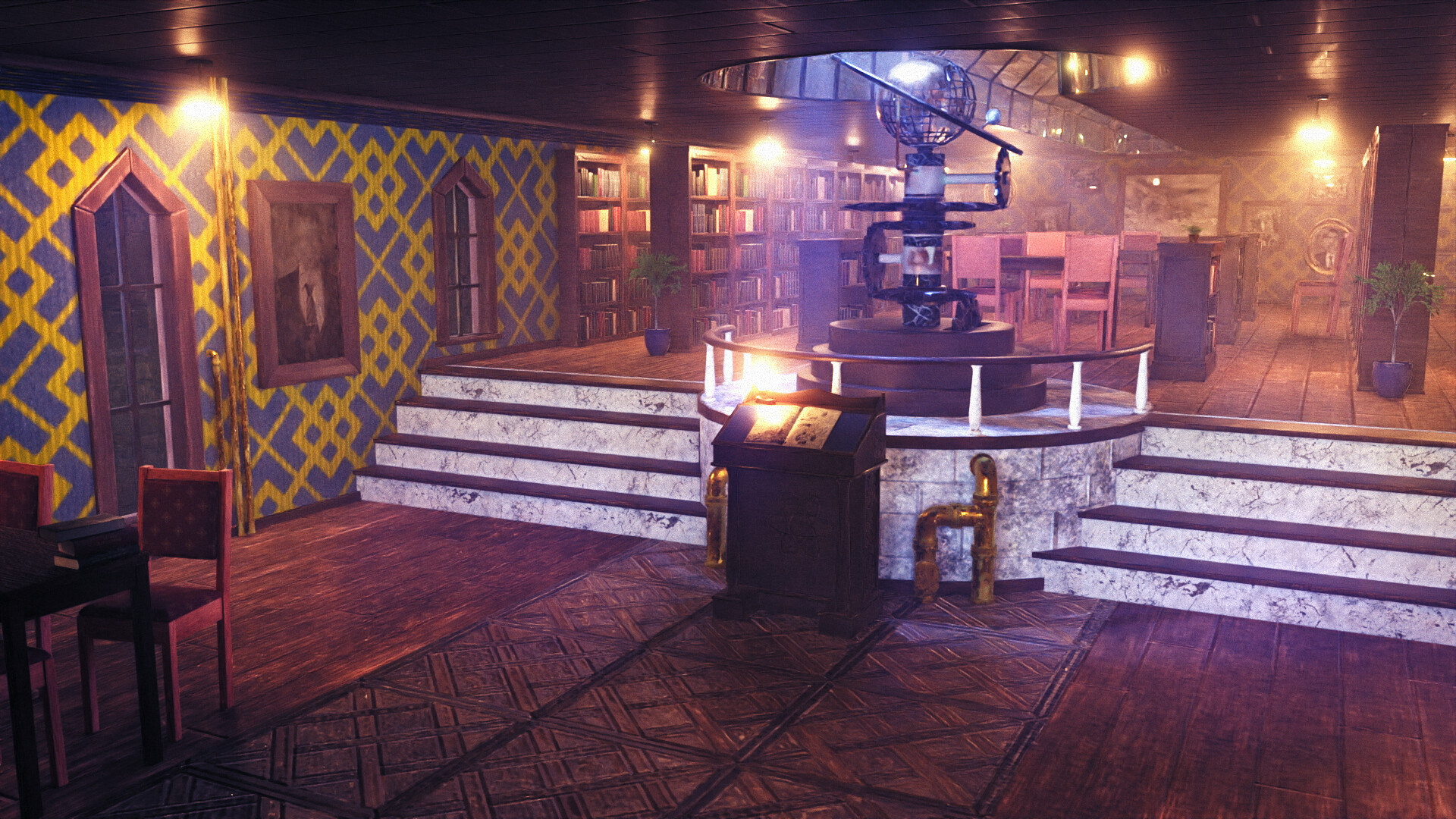 ArtStation - A Library at Night.