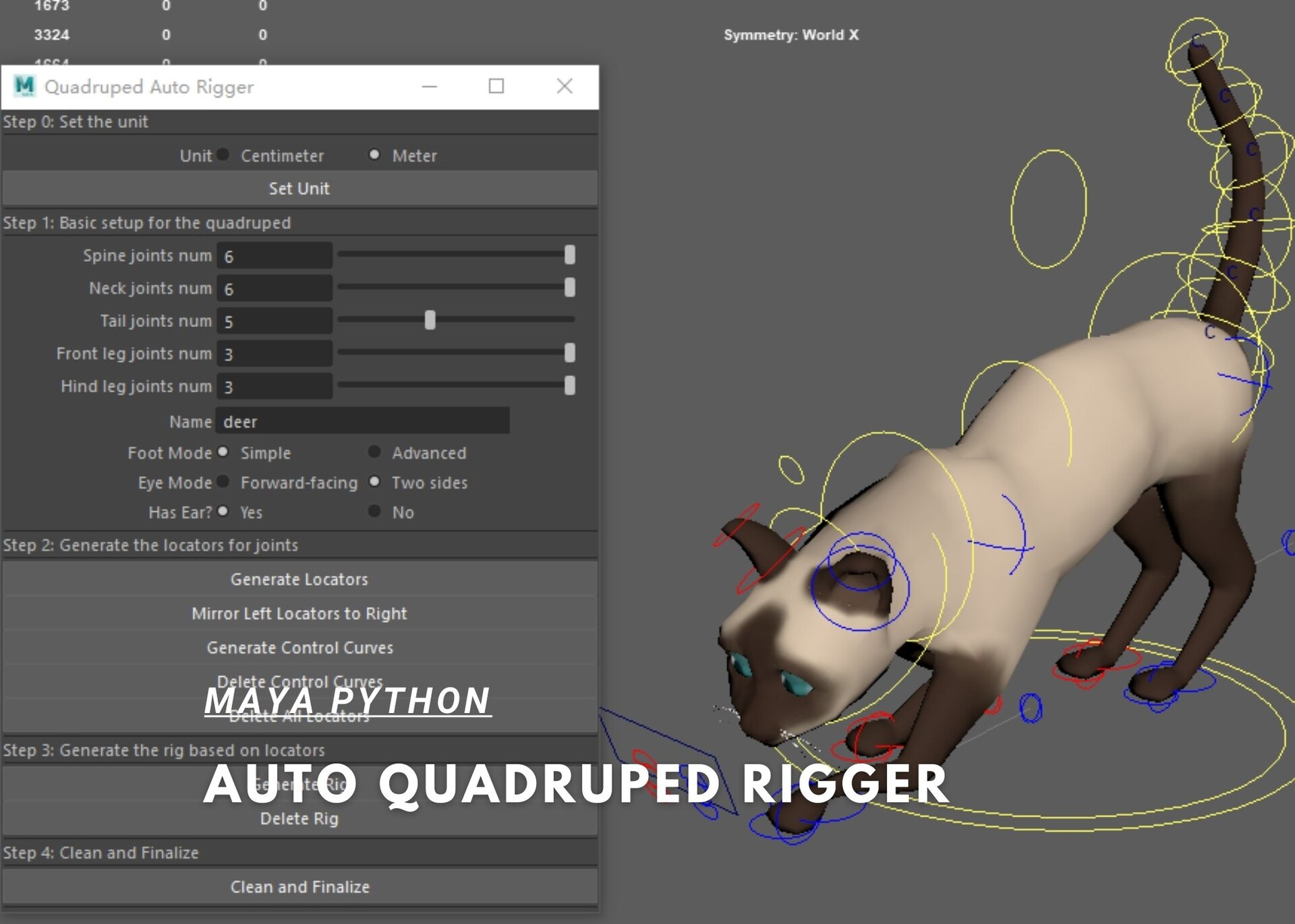 ArtStation - Auto quadruped rigger and 3D modeling - Prodedural rigging- Maya Python