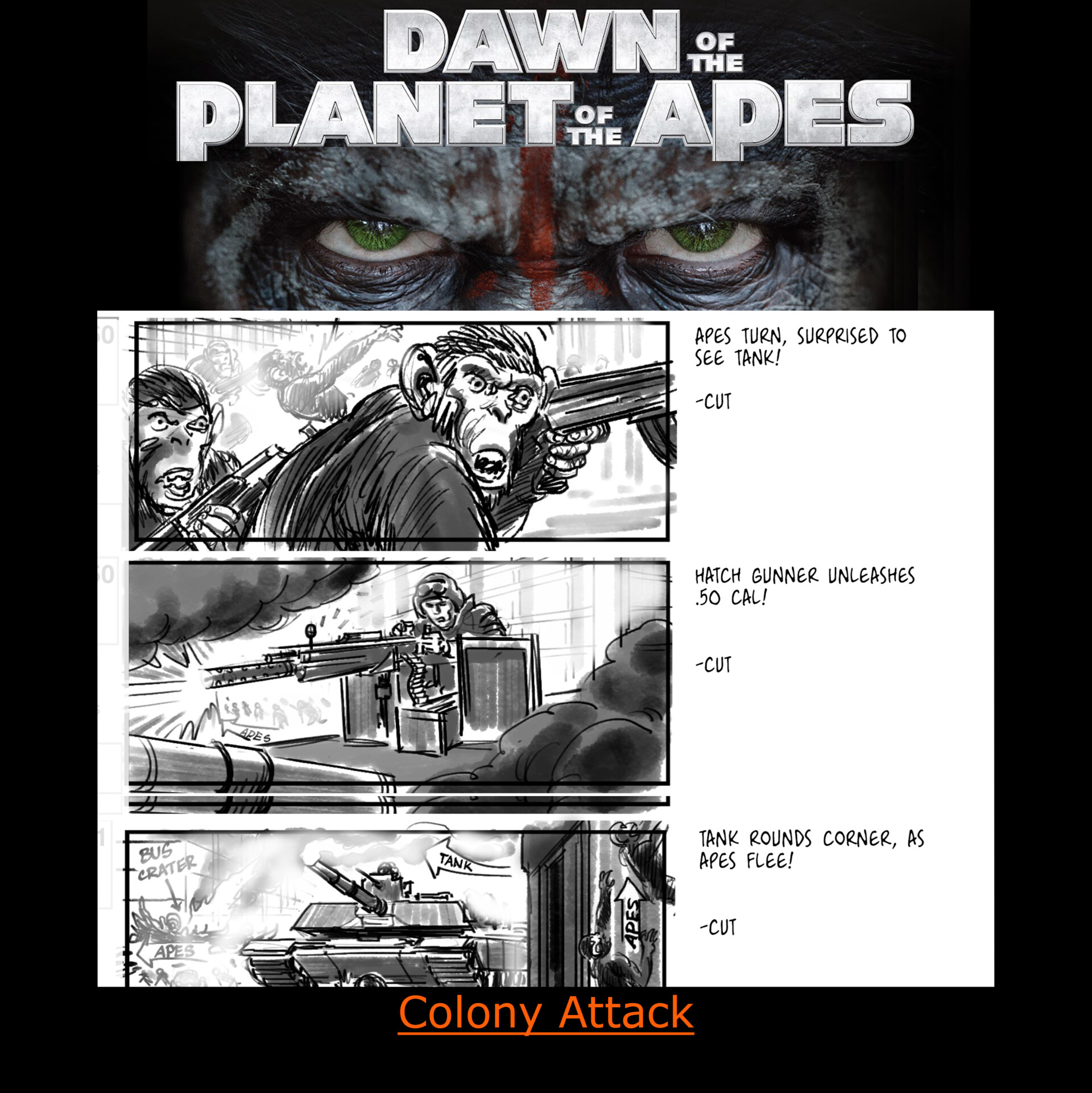 TheStoryBoardArtist.com - Dawn of the Planet of the Apes: Tank 360 Shot
