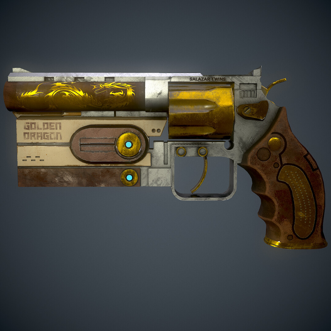 ArtStation - Game Ready SCIFI Revolver ( Golden Dragon )