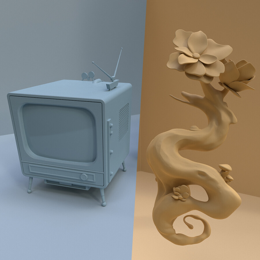 ArtStation - Cables & Vines - Clay Render